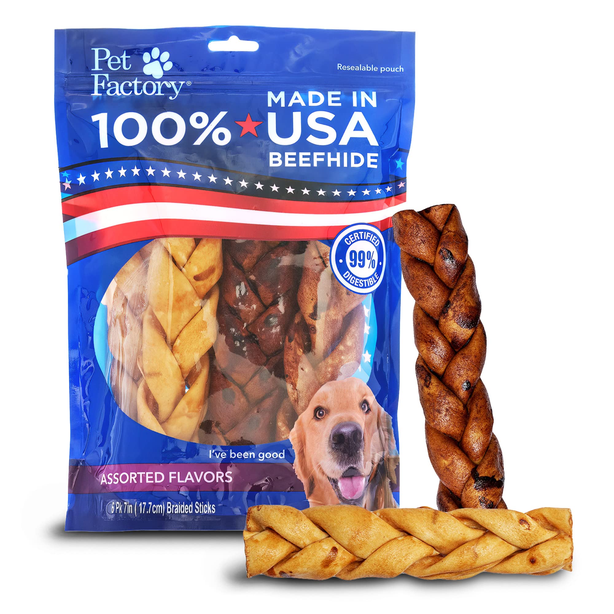 Pet Factory American Beefhide Braided Sticks Chicken Flavored - 6", 14 ...