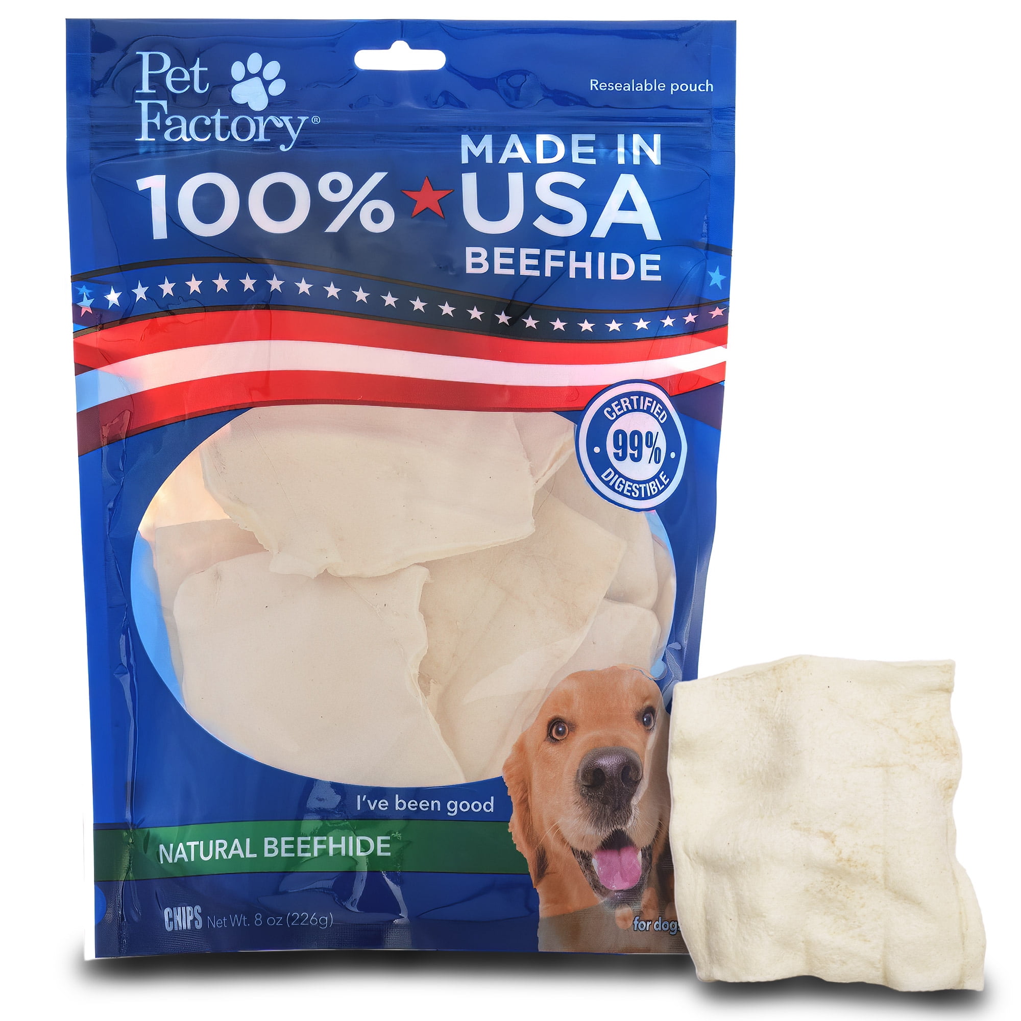 Pet Factory USA-Made Beefhide Chips Dog Chew Treats - Natural Flavor, 8 ...