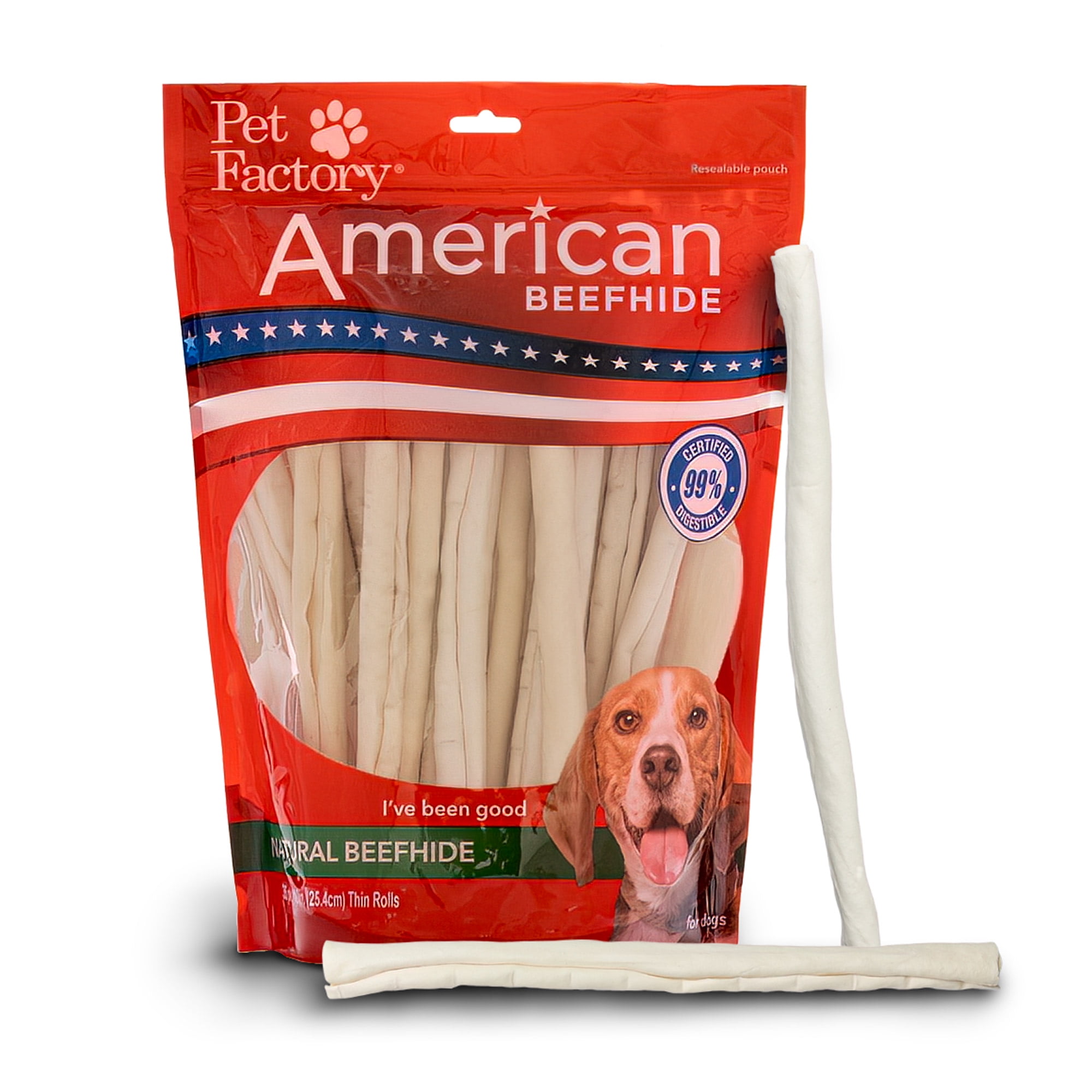 Pet Factory American Beefhide Thin Rolls Dog Chew Treats, Natural ...