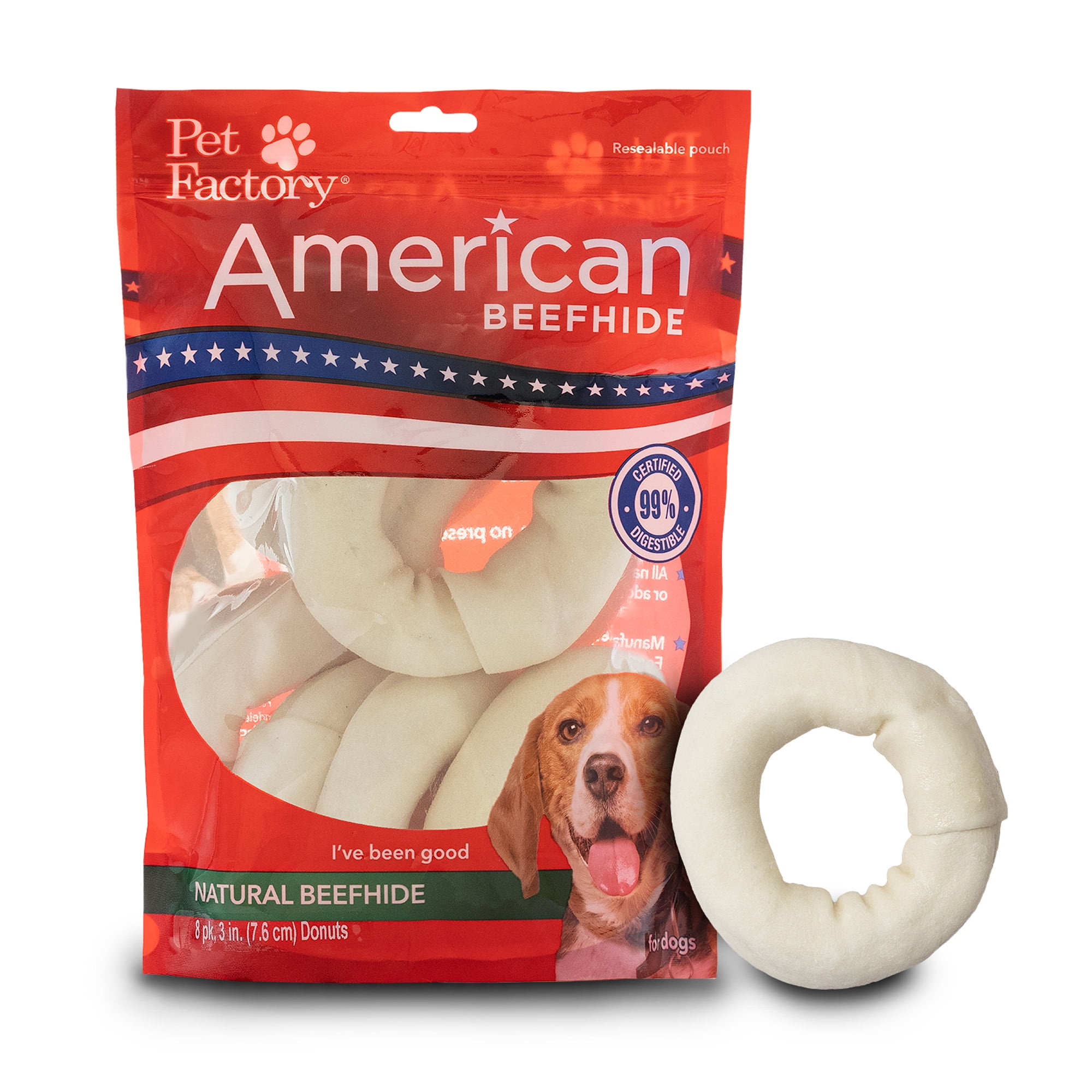 "Pet Factory Long Lasting American Beefhide Donuts for Dogs, 3-4 ...