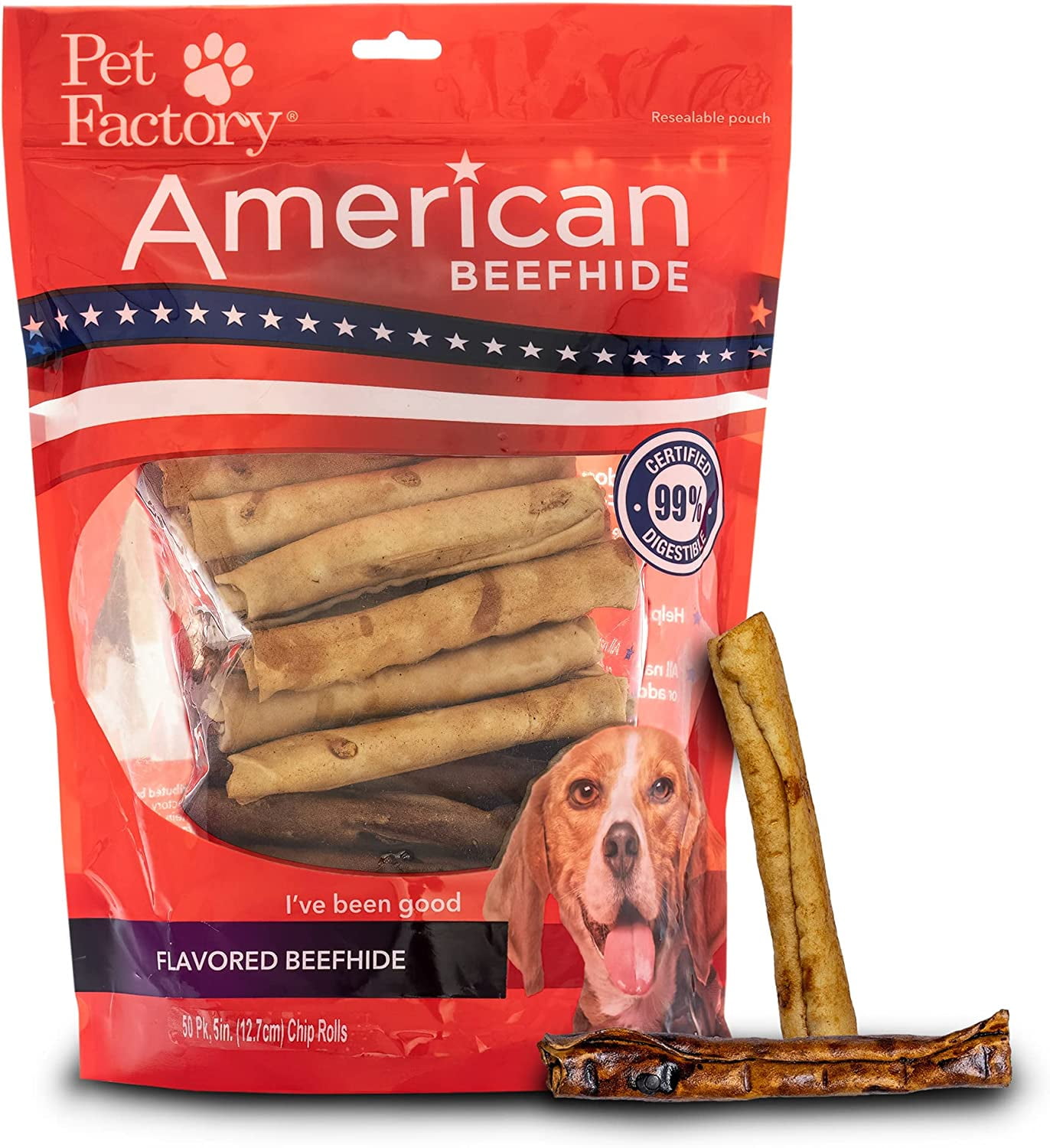 Pet Factory American Beefhide 5" Long Lasting Chip Rolls Dog Chew ...