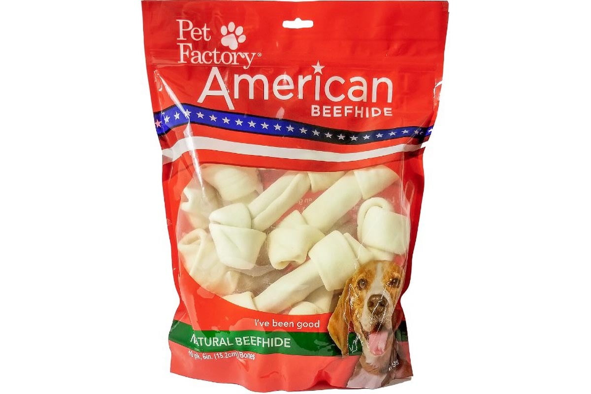 Pet Factory American Beefhide 6-7" Knotted Bones Dog Chew Treats ...