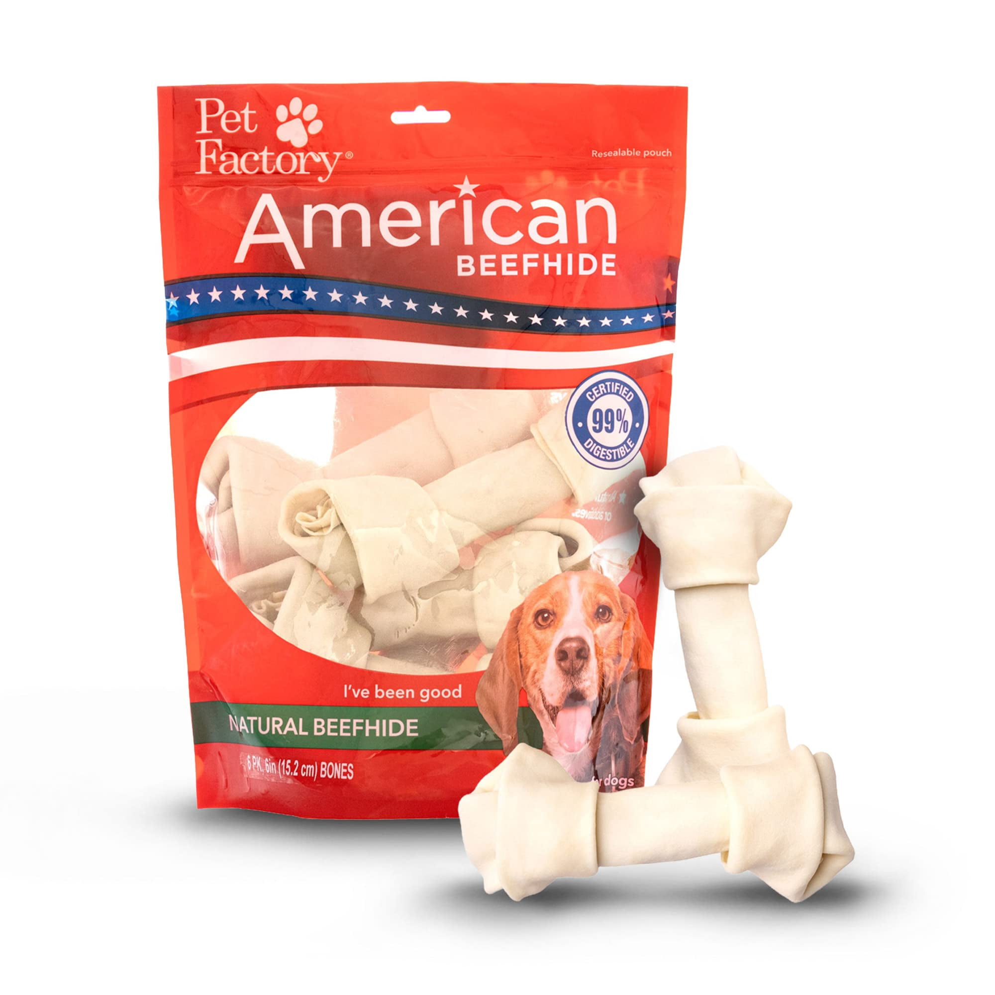 Pet Factory American Beefhide TMA2 6-7" Knotted Bones Dog Chew Treats ...