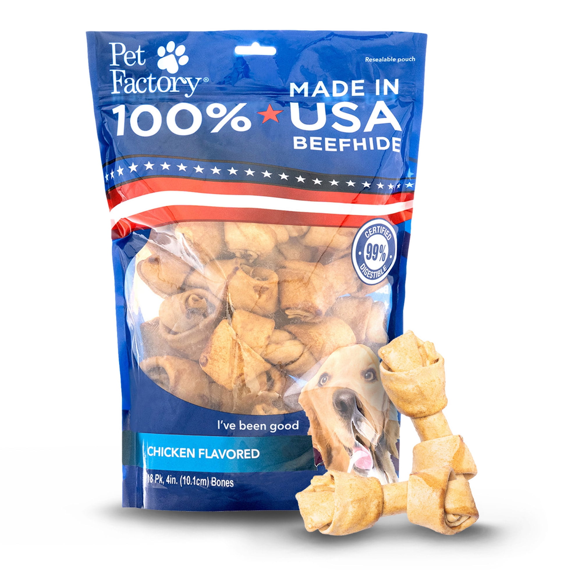 Pet Factory Dog's Rawhide Treats - Chicken Flavored Beefhide Bones, 4 ...