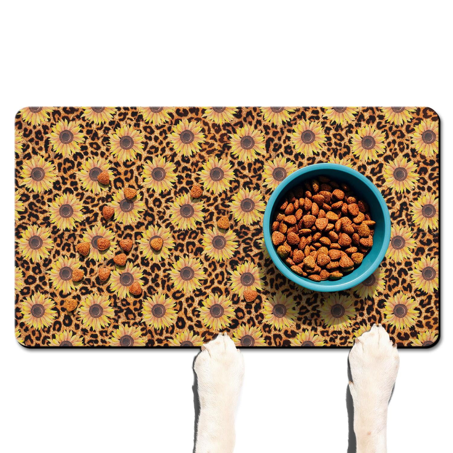 Pet Feeding Mat with Artistic Sunflower Print, Durable Absorbent Dog ...