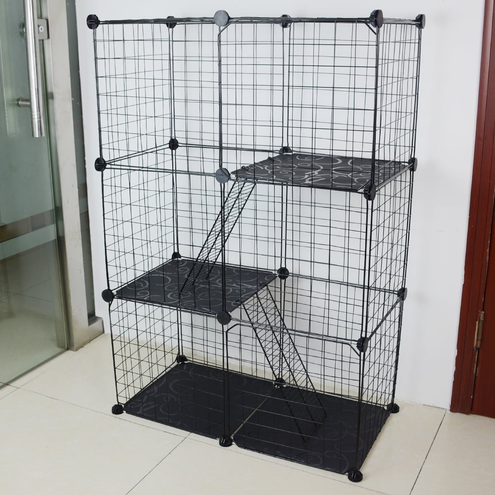 Pet Fence Cute Cat Cage Stable Pet Wire Cage 24 Pieces Foldable 3-Tier ...