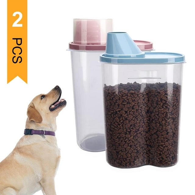 GreenJoy 2 Pack Small Plastic Pet Food Container, 2lb/2.5L Storage with Measuring Cup for Dog ...