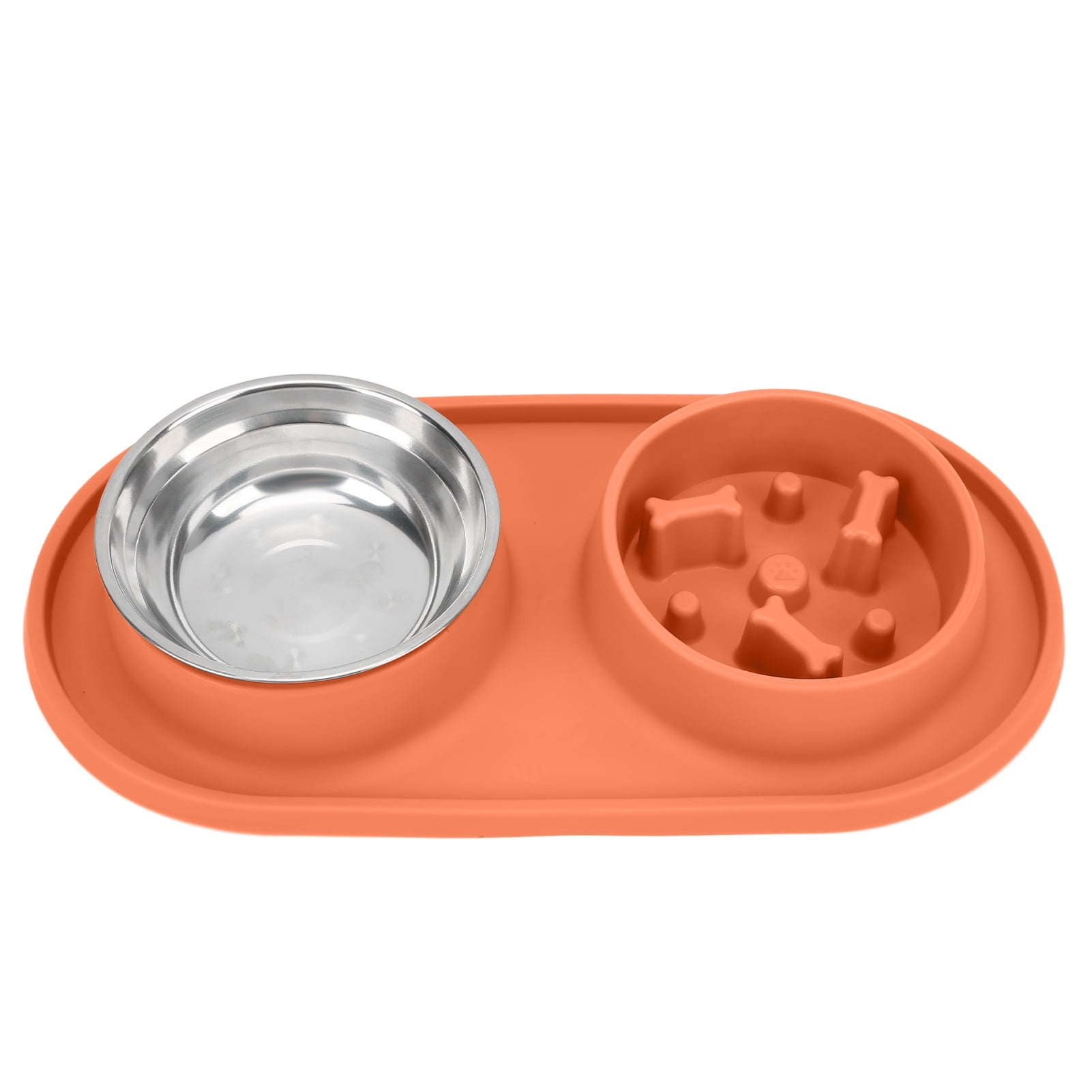 Pet Food and Water Bowls Anti Skid and Removable Double Pet Bowls for Dogs and CatsOrange ...
