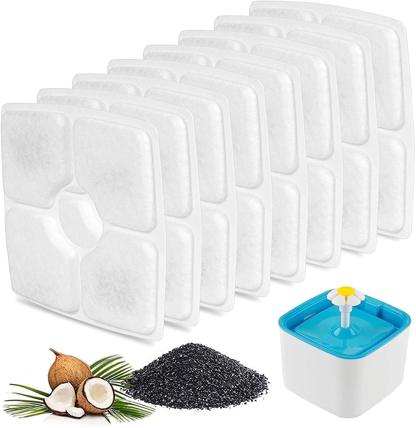 "DEWEL Pet Fountain Filter Replacement, 8 Pack, 4.92"" Activated Carbon ...