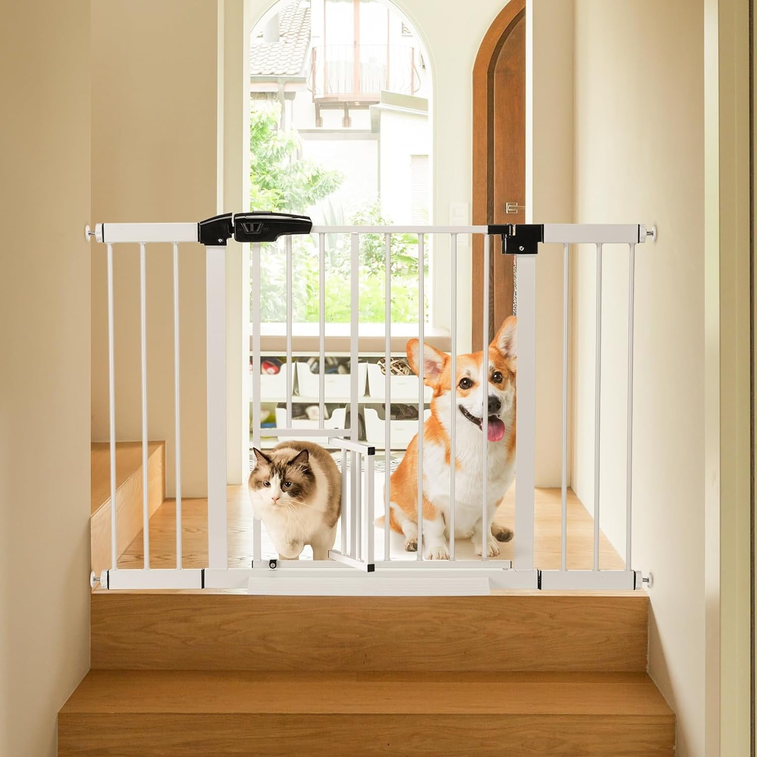 Pet Gate for Dogs, Dog Gate Indoor with Cat Door Walk Through Auto ...