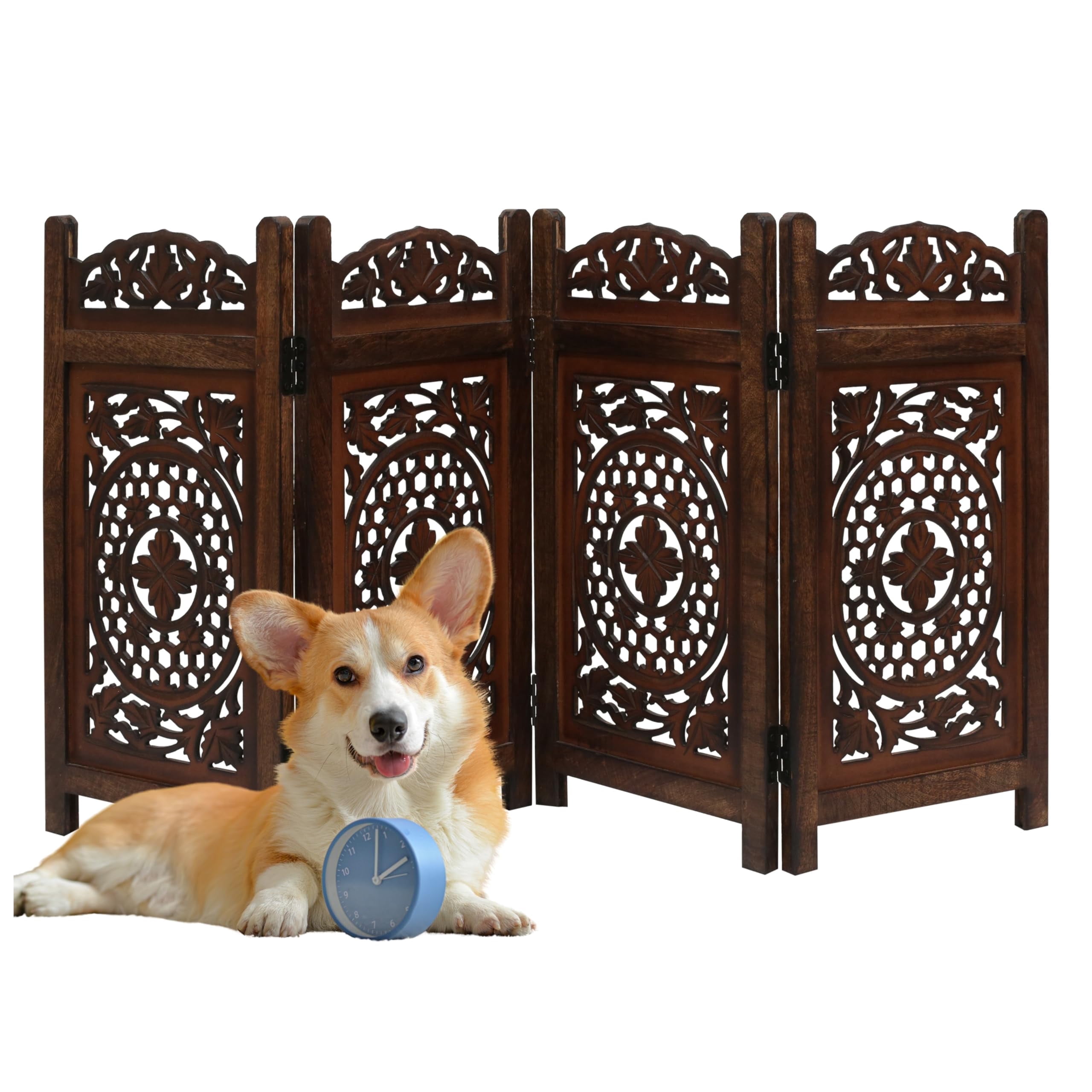 Pet Gate Indoor Foldable in Raise Wood-4 Panel Dog Safety Gate, 56