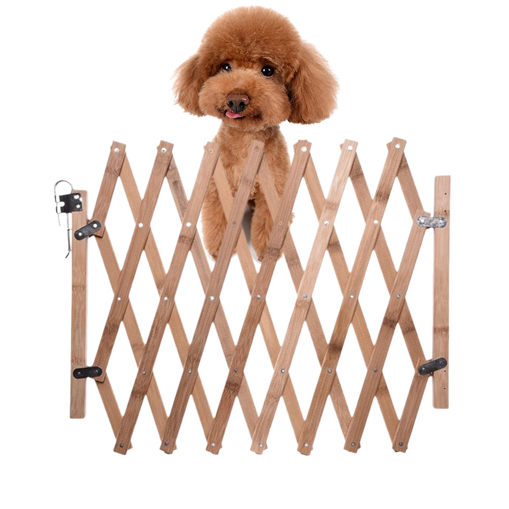 Pet Gate Retractable Adjustable Dog Sliding Door Wood Indoor Dog Gate ...
