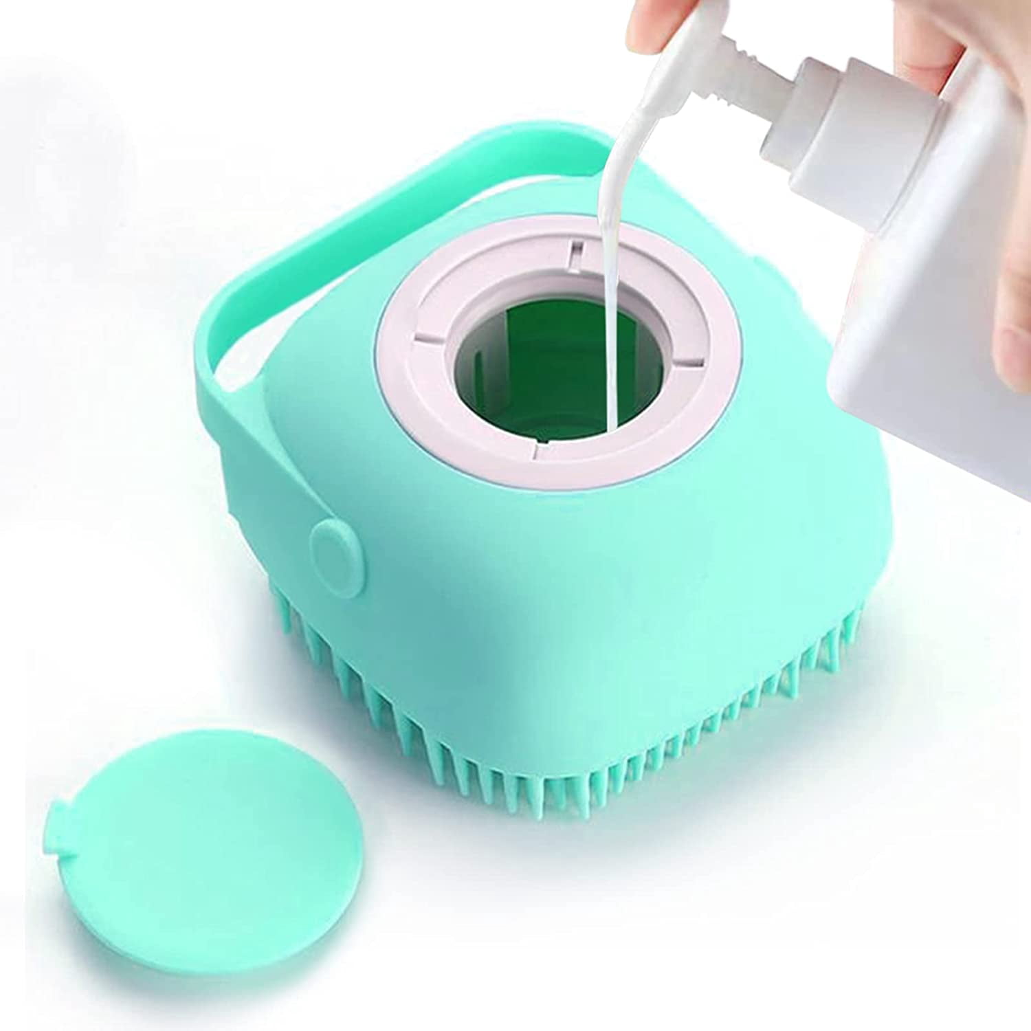 Pet Grooming Bath Massage Brush with Soap and Shampoo Dispenser Soft ...
