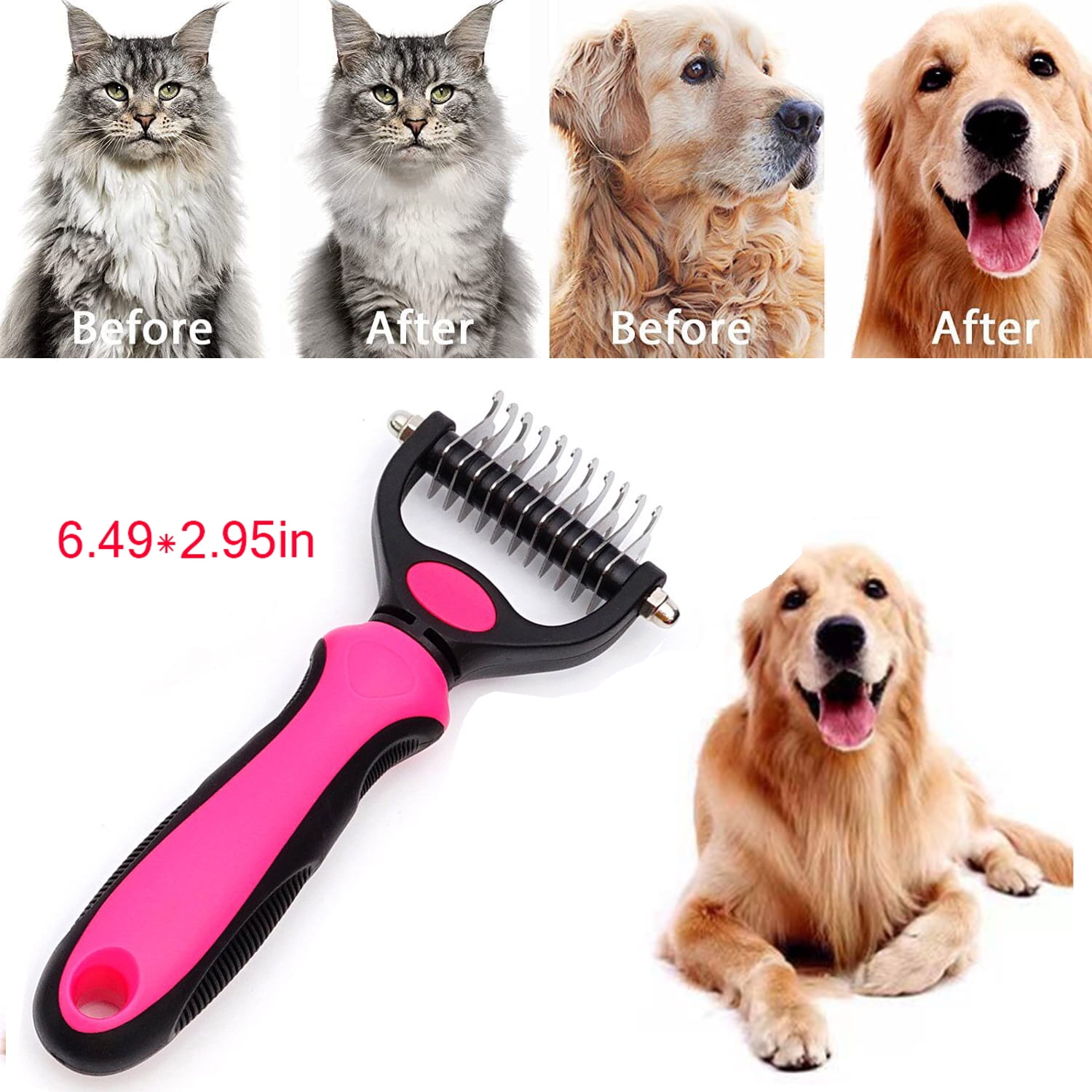 Pet Grooming Brush, Saoqi Small Double Sided Shedding and Dematting ...