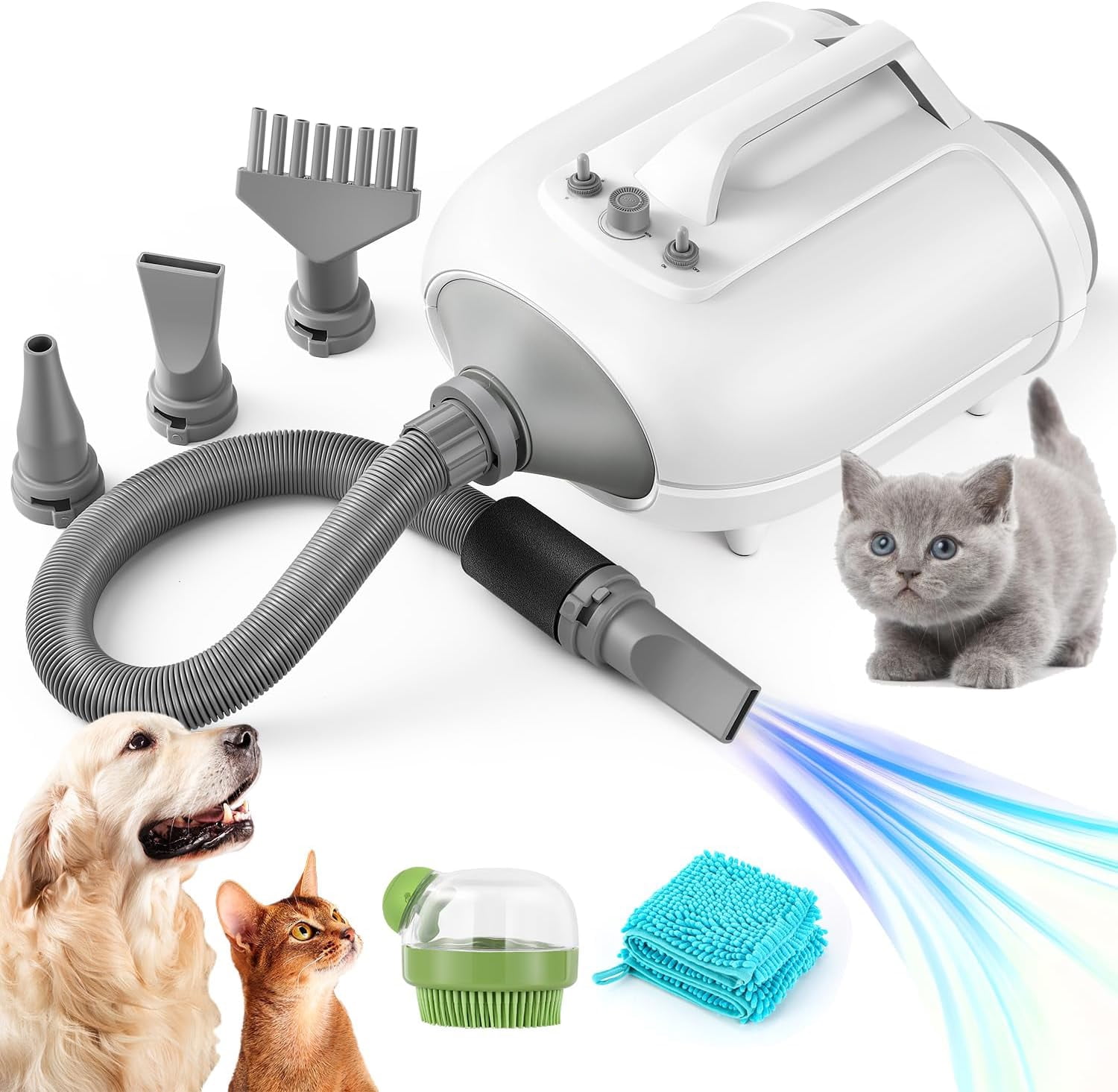 Pet Grooming Dryer Professional, 6HP/3500W Ultra-Force Dual Motor, 90m ...