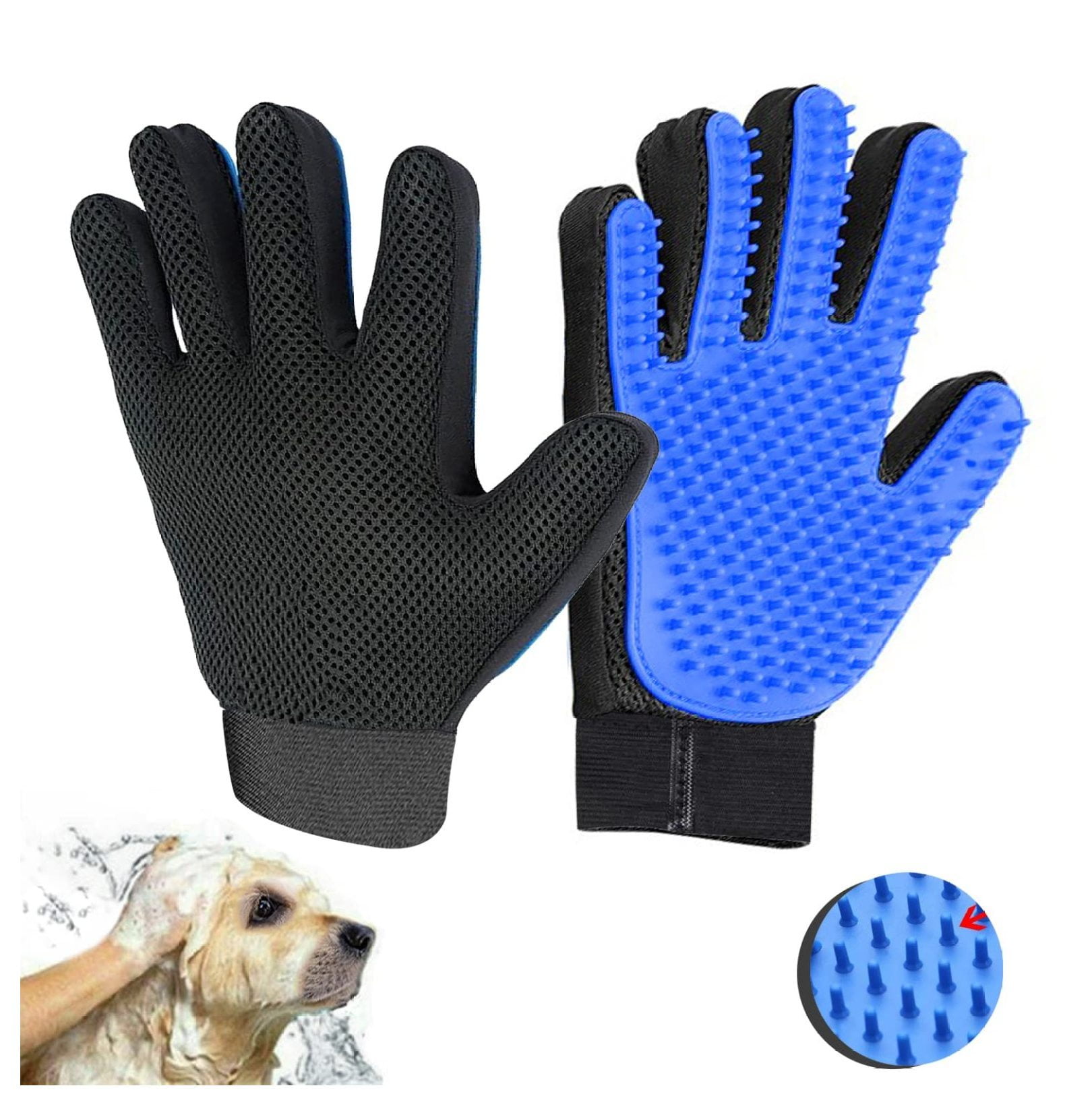 Pet Grooming Glove, Blue - Perfect for Dog, Cat, Rabbit with fur (short and long), Multi-role ...