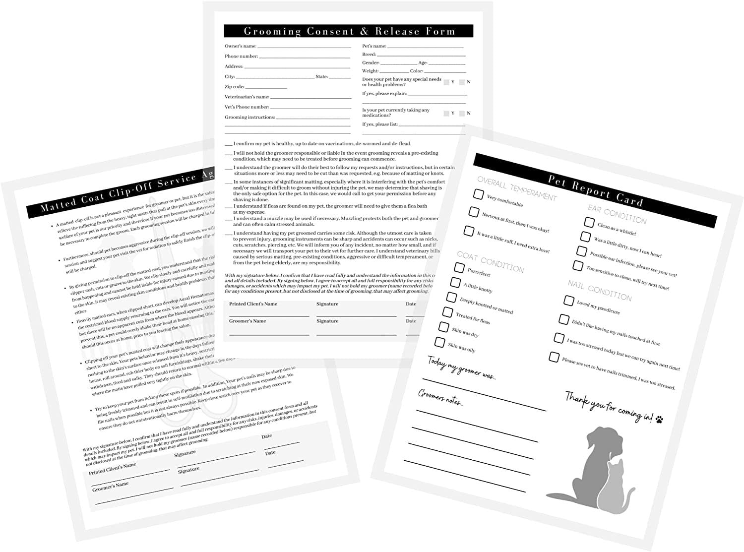 Pet Grooming Intake Forms, Consent & Release, Matted Coat Clip-Off ...