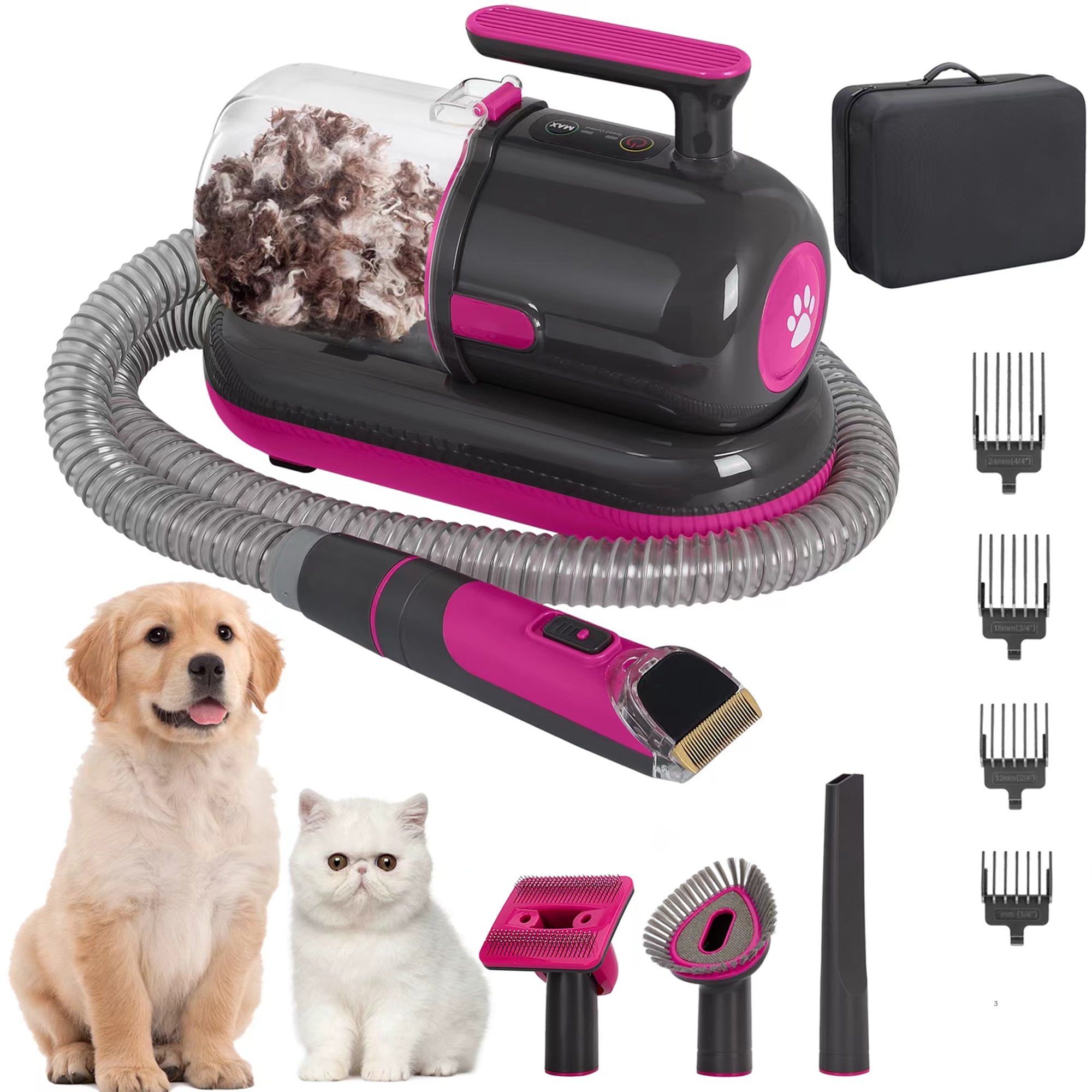 Pet Grooming Kit & Vacuum Suction 99% Pet Hair, Professional Clippers ...