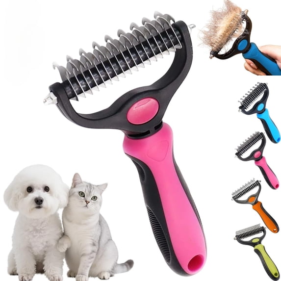 Pet Grooming Tool, Double Sided Deshedding Brush and Dematting Comb ...