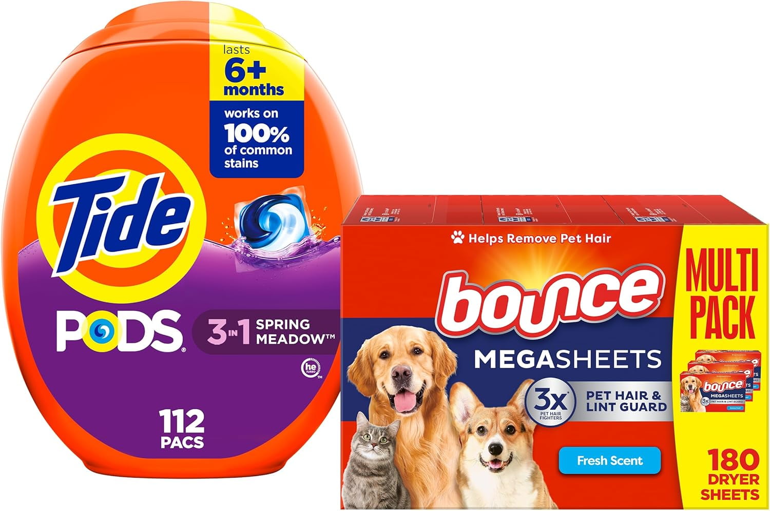 Pet Hair Bundle: PODS Laundry Detergent Soap Pods, Spring Meadow Scent ...