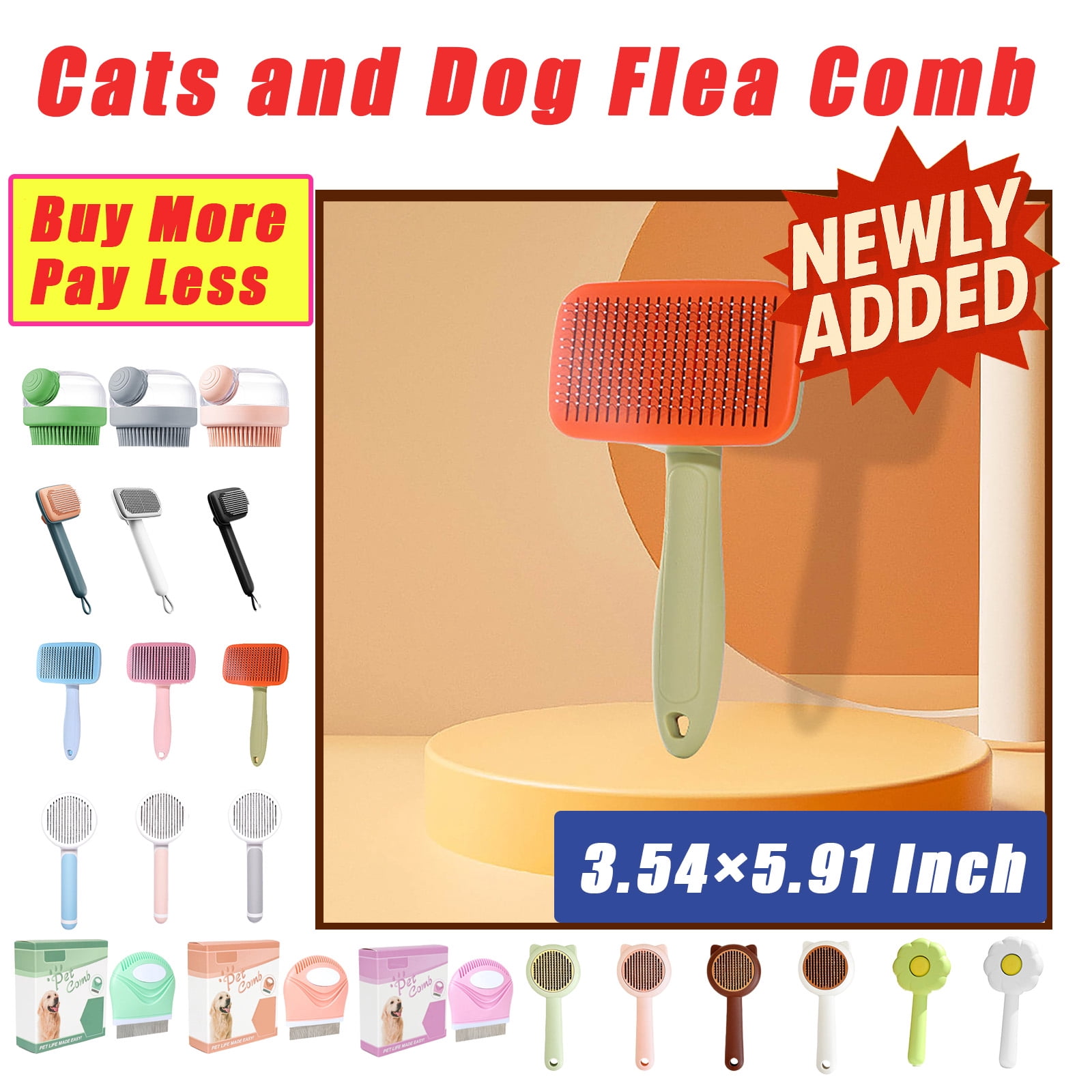 Pet Hair Comb,Dog Grooming Brush with Stainless Steel Needles,Self ...