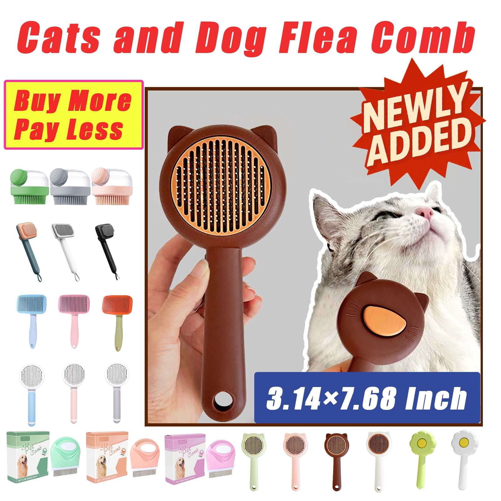Pet Hair Comb,Dog Grooming Comb,Self-Cleaning Feature,Stainless Steel ...
