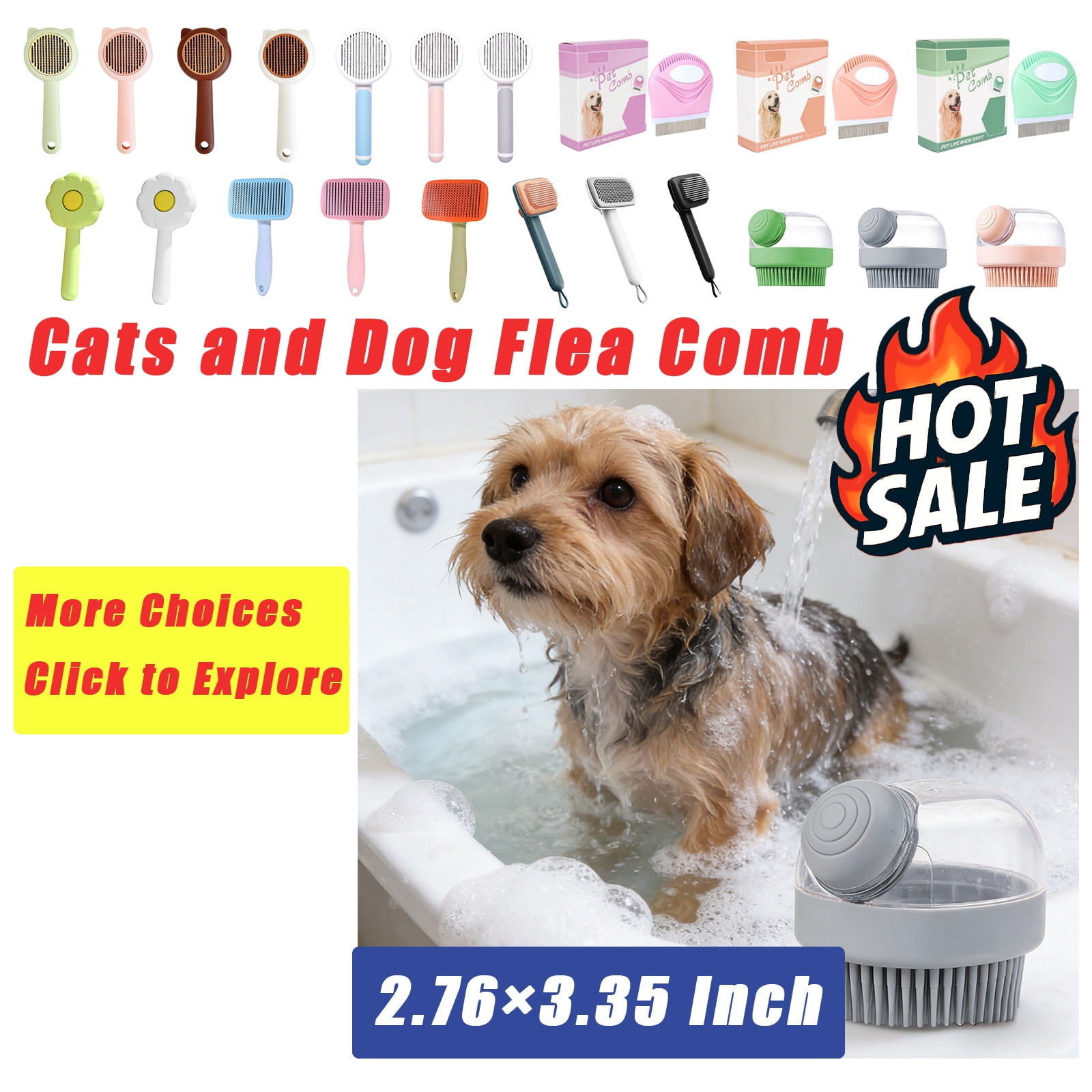 Pet Hair Comb,Dog Grooming Comb,Self-Cleaning Feature,Stainless Steel ...