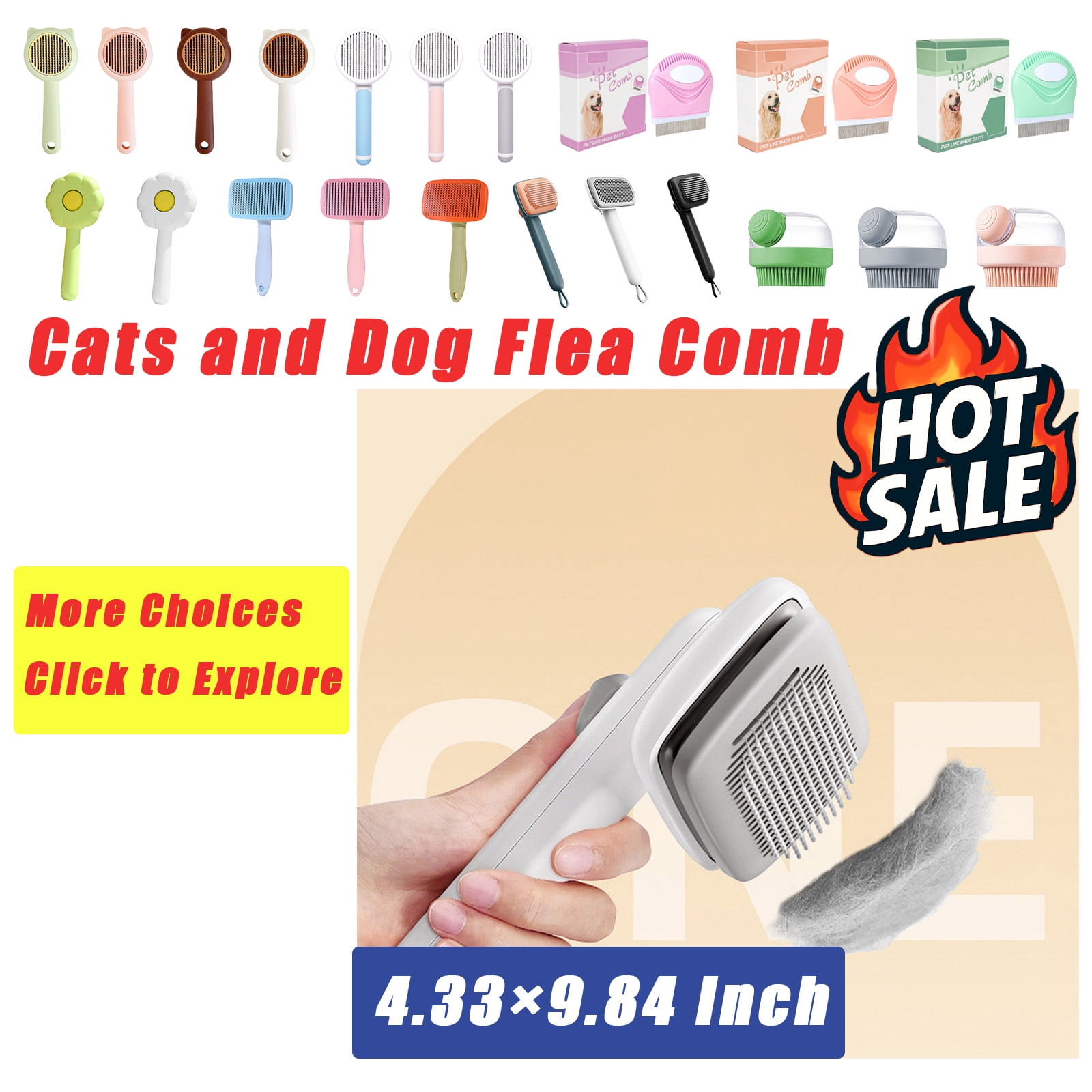 Pet Hair Comb,Dog Grooming Comb with Stainless Steel Needle Teeth,Self ...