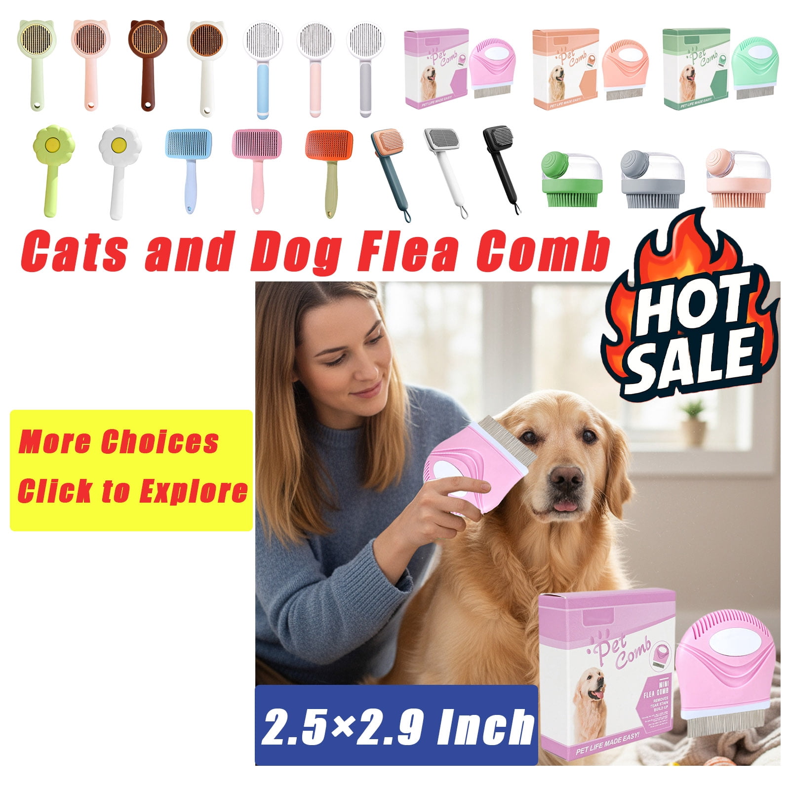 Pet Hair Comb,Self-Cleaning Stainless Steel Needle Comb for Dogs and ...