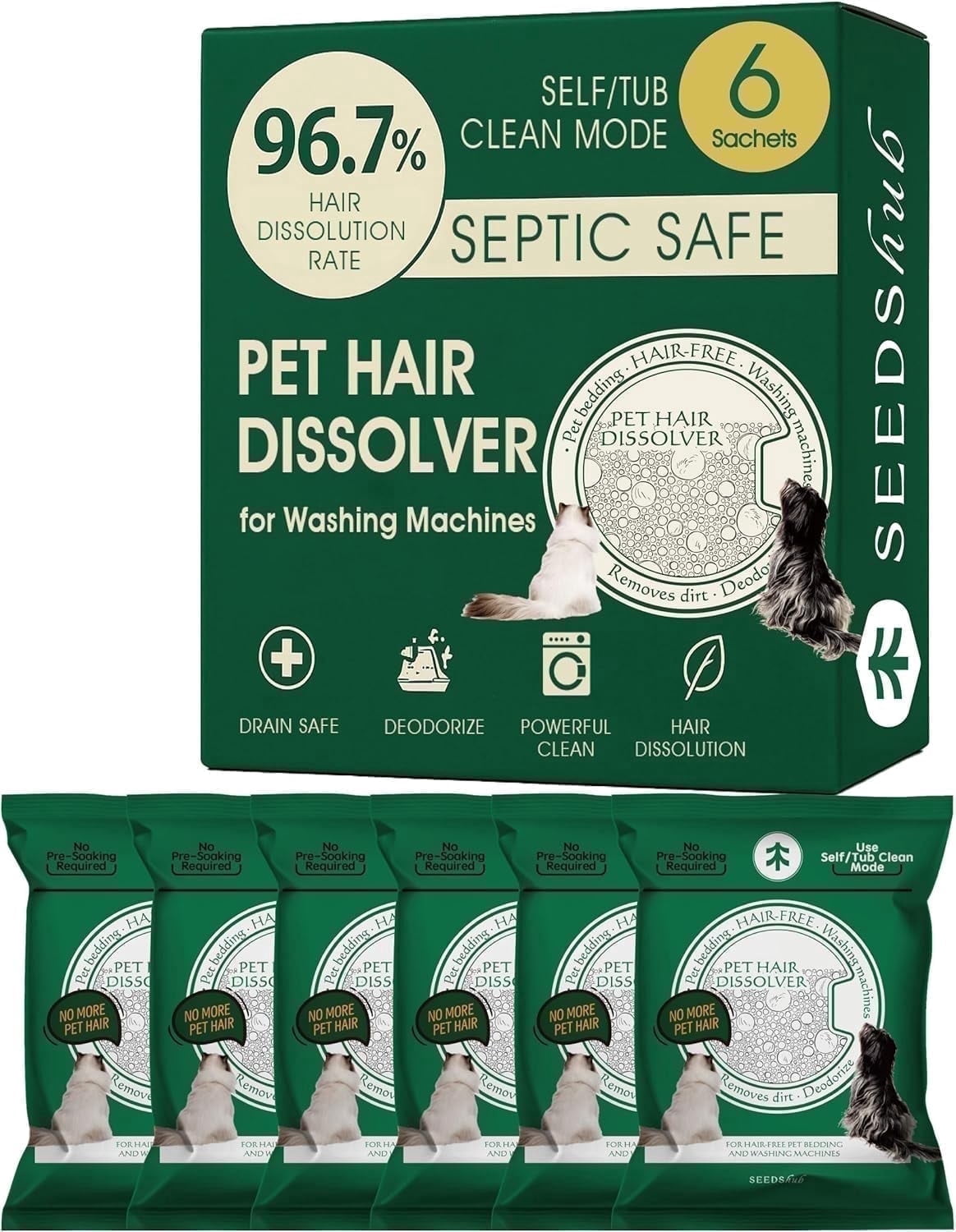 Seedshub Pet Hair Dissolver for Washing Machine, Drum Cleaner for Dog ...
