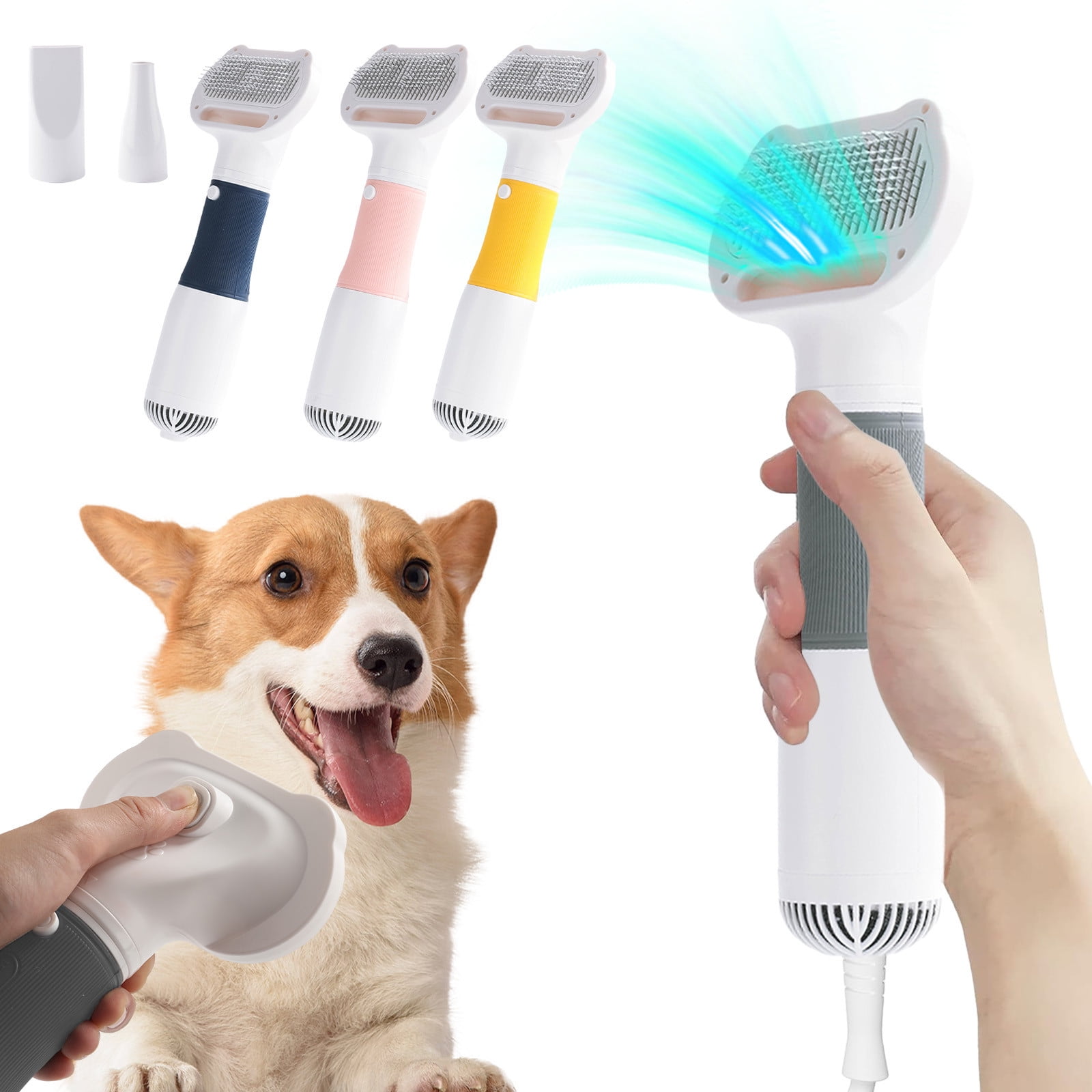 Pet Hair Dryer Slicker Brush, 3 Heat/Speed Settings, Brushed Chrome ...