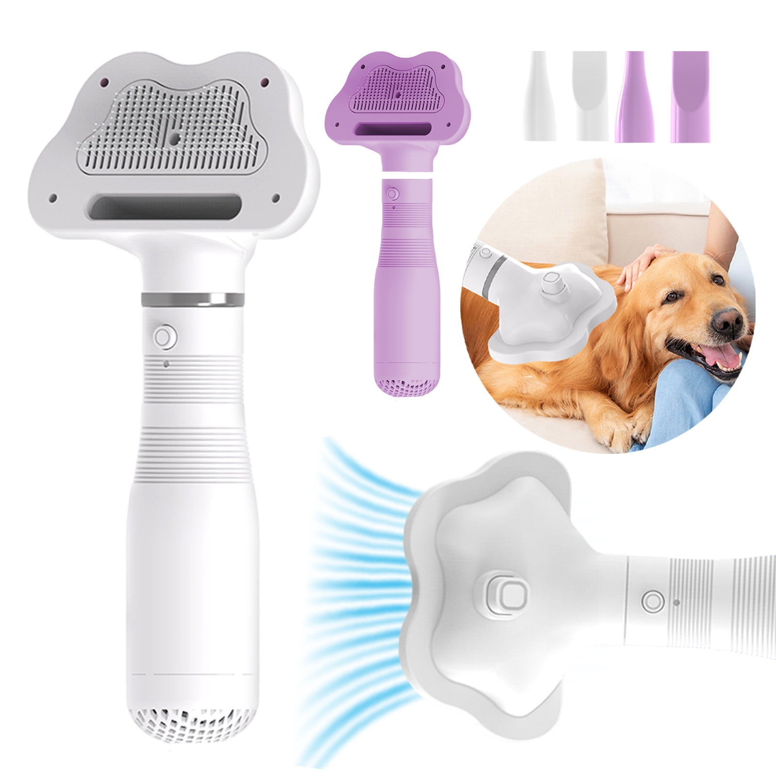 Pet Hair Dryer Slicker Brush, 3 Heat/Speed Settings, Brushed Chrome ...
