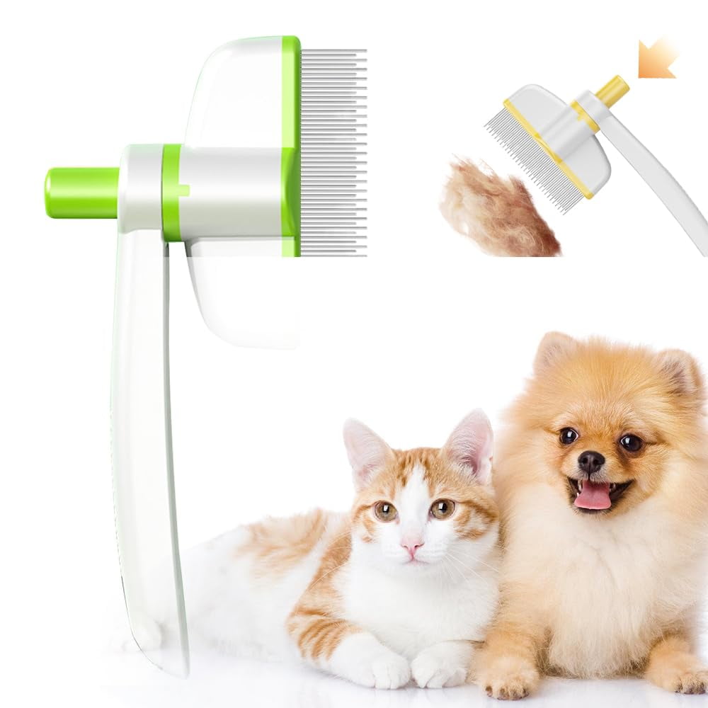 Pet Hair Removal Comb Flea Comb, Self Cleaning Cat Brushes for Indoor ...