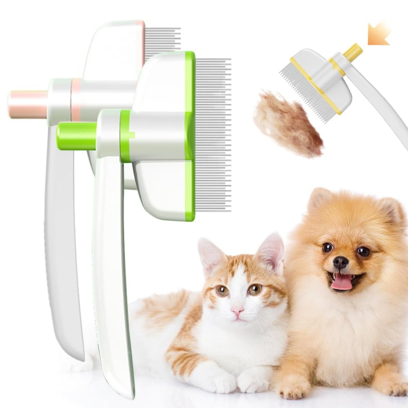 Pet Hair Removal Comb Flea Comb, Self Cleaning Cat Brushes for Indoor ...