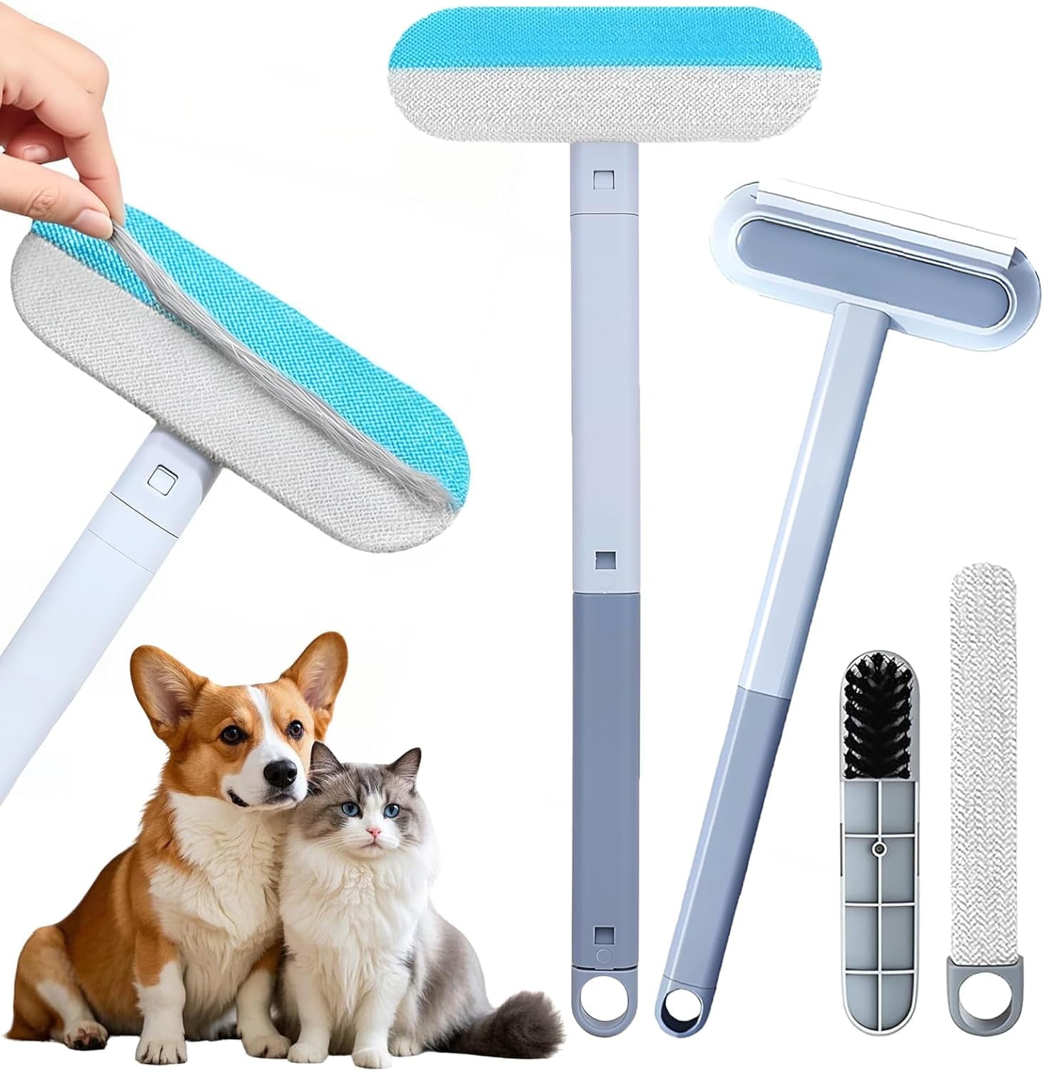 Onilyua Pet Hair Removal Tool, 4-in-1 Reusable Brush with Long Handle ...