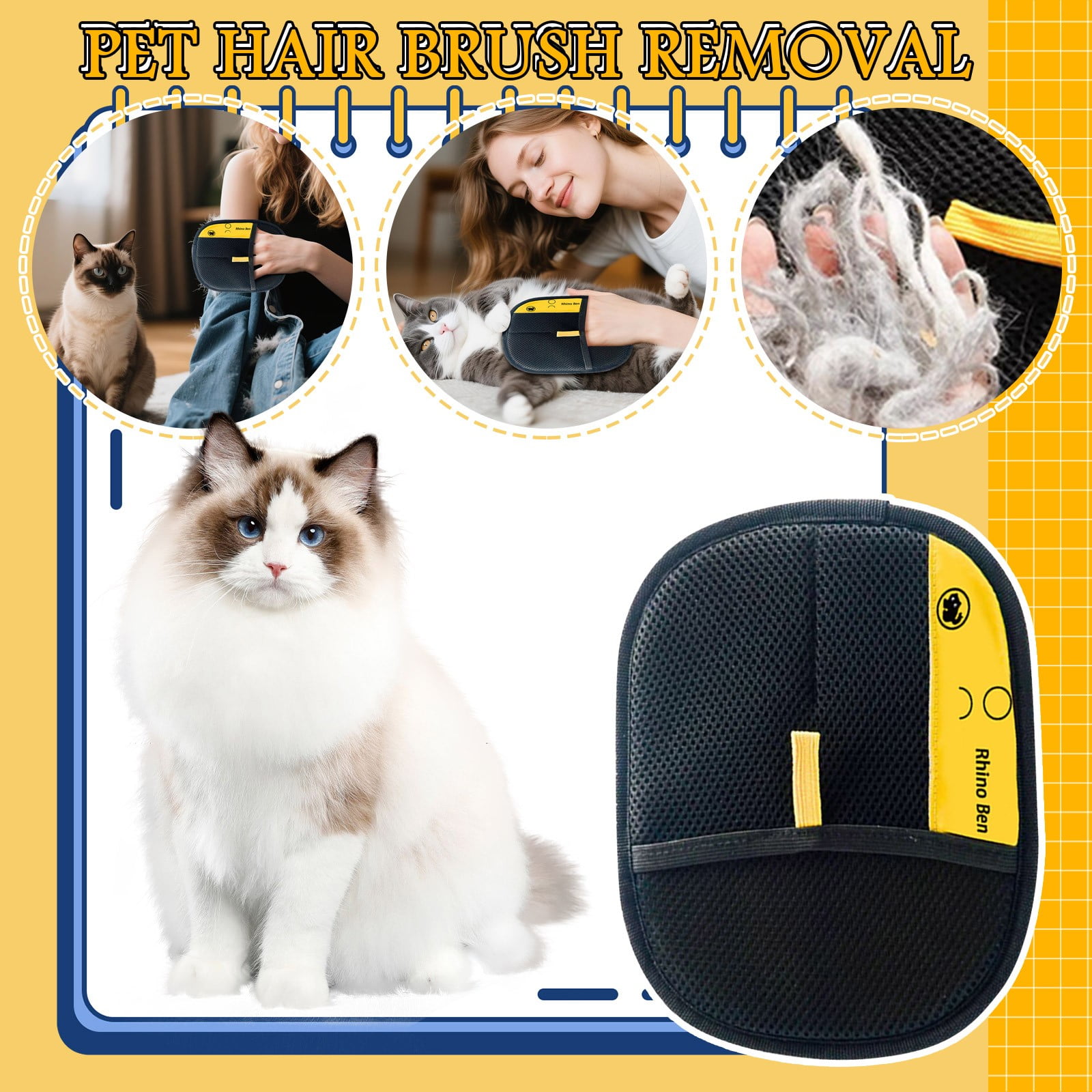 Pet Hair Remover Glove, Reusable Electrostatic Pet Hair Removal Gloves ...