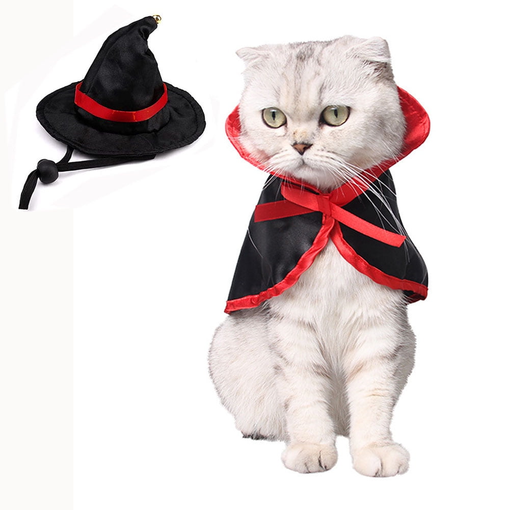 Pet Halloween Cloak Cosplay Costume with Wizard Hat Vampire Pumpkin Bat ...