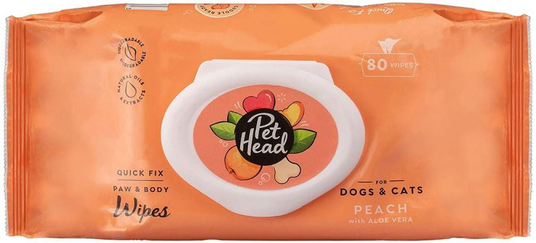 Pet Head Quick Fix Paw and Body Wipes for Dogs and Cats Peach with Aloe ...