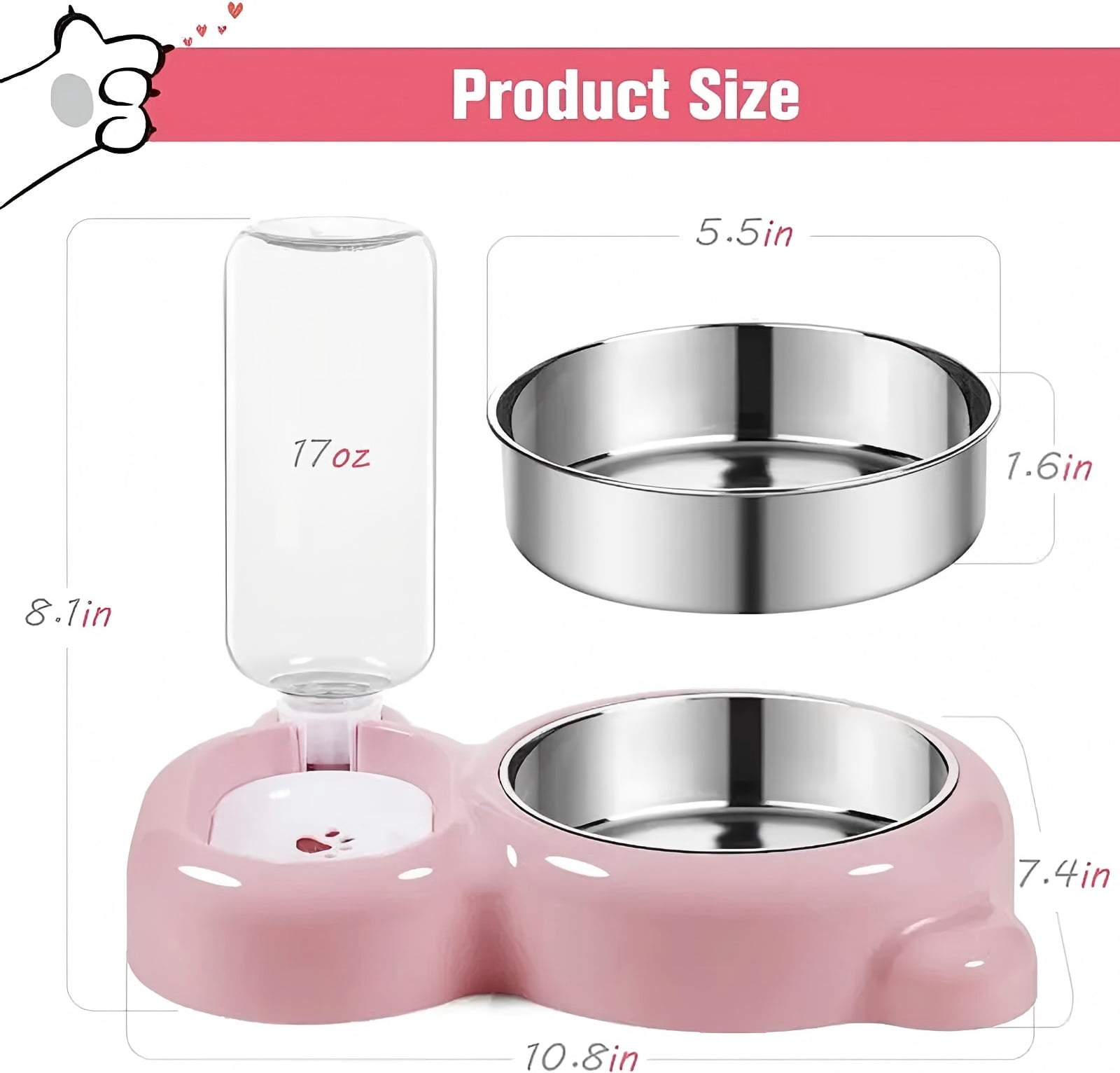 Pet Hydration System - Automatic Water Dispenser with Double Bowls ...
