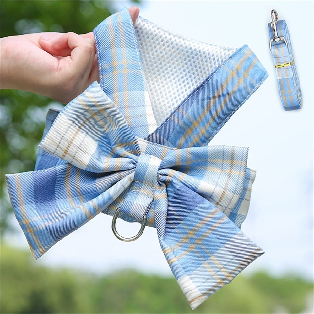 Pet JK plaid dog skirt chest strap traction rope walking dog cat vest ...