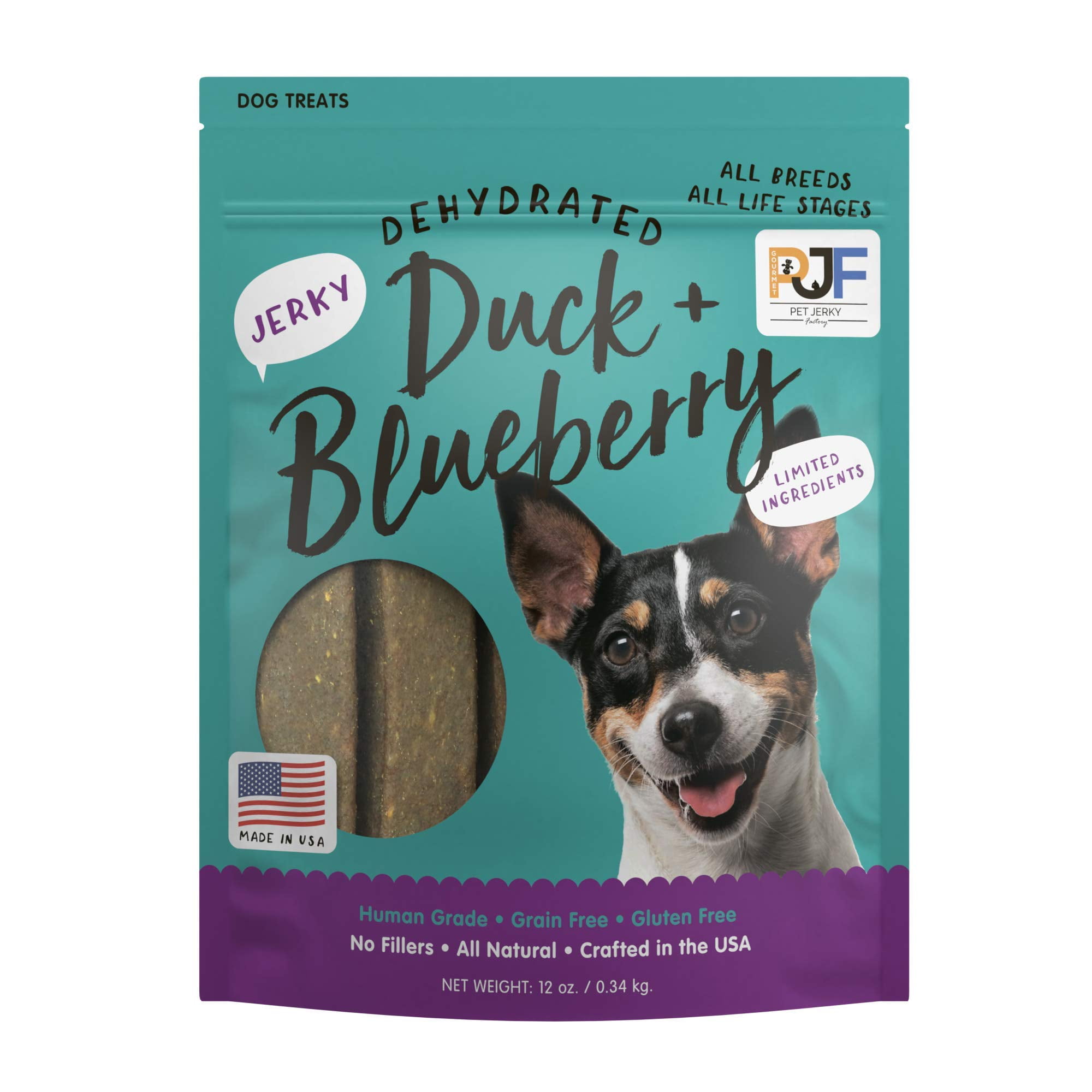 Pet Jerky Factory Premium Duck and ATT1Blueberry 12 oz. Dog Jerky Treats | 100% Human Grade ...
