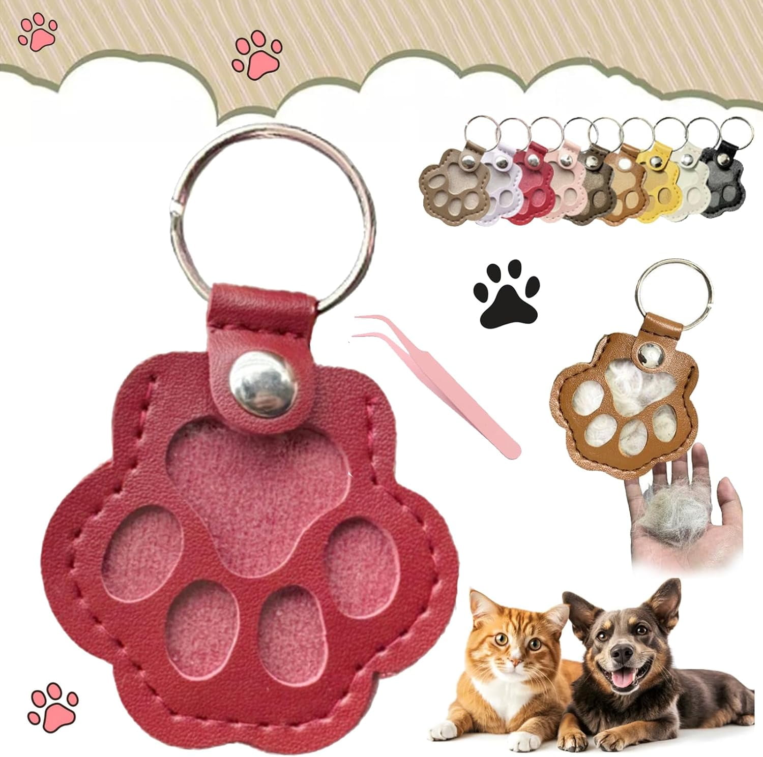Pet Keychain,Leather Pet Memorial Keychain, Pet Paw Shaped Leather ...