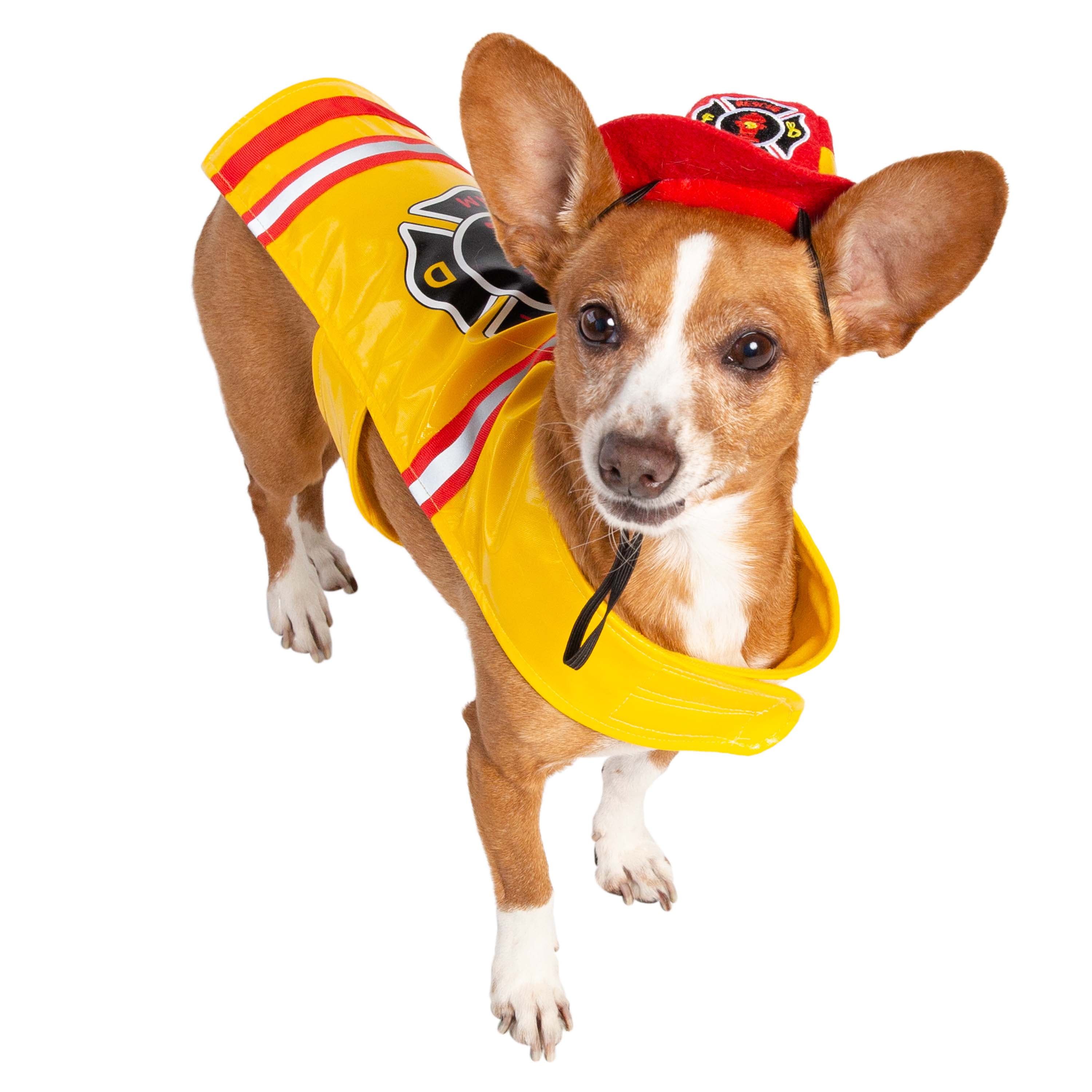 Pet Krewe Dog Firefighter Costume - Funny Halloween Pet Fireman Outfit ...