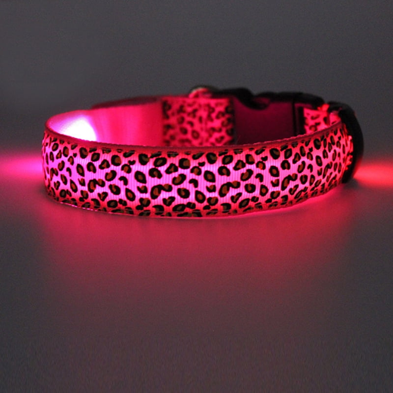 Pet LED Luminous Collar, Leopard Print Illuminated Necklace For Dog And ...