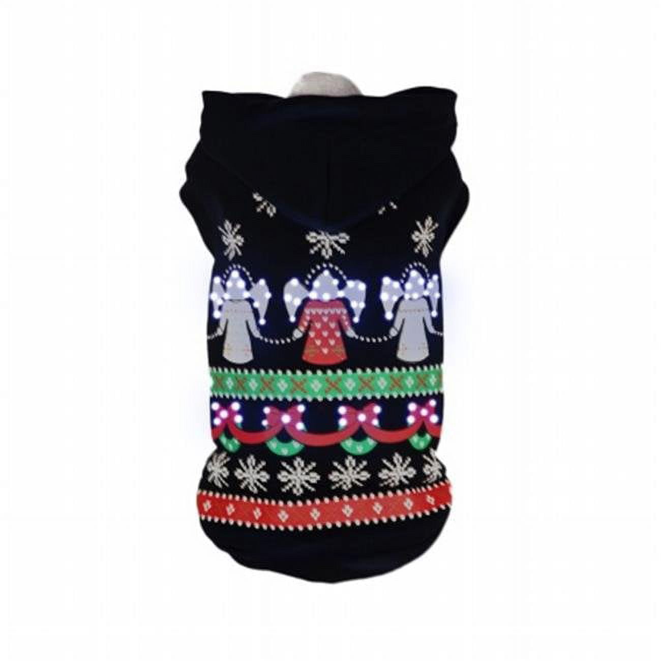 Pet Life FBP8BK Black Cotton/Polyester Lighted LED Dog Holiday Sweater ...