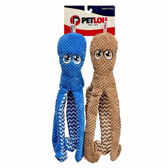 Pet Lou Octopus Twin Pack, 16-inch Height, Blue and Brown, Super Soft ...