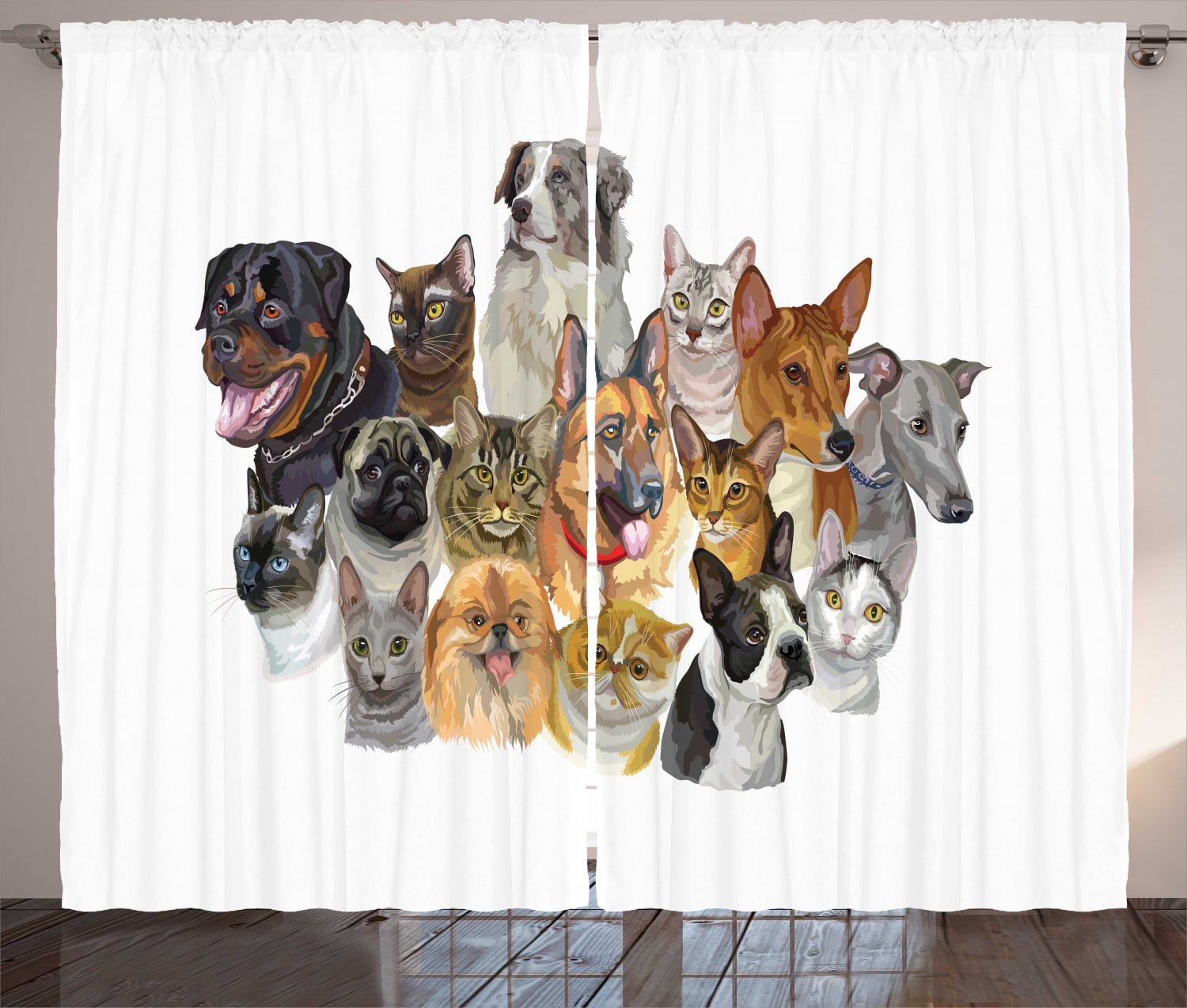 Ambesonne Pet Lover Curtains 2 Panel Set, Domestic Animals, 108" x 84 ...