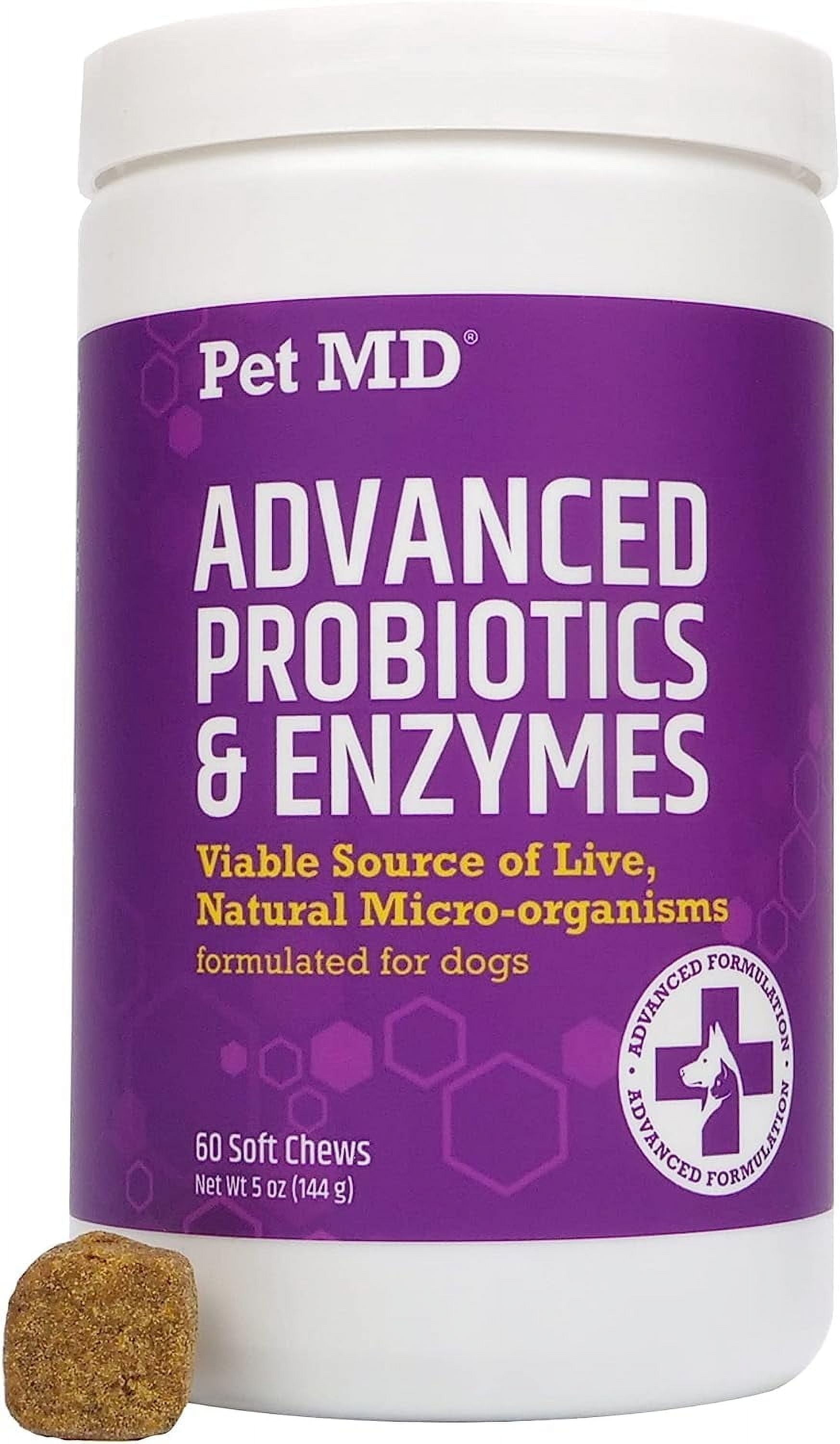 Pet MD Probiotics & Enzymes for Dogs - Gut Health Chews with Prebiotics ...