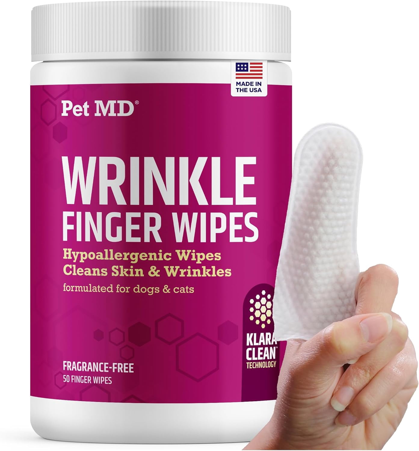 Pet MD Wrinkle Finger Wipes for Dogs & Cats - Dog Tear Stain Remover ...