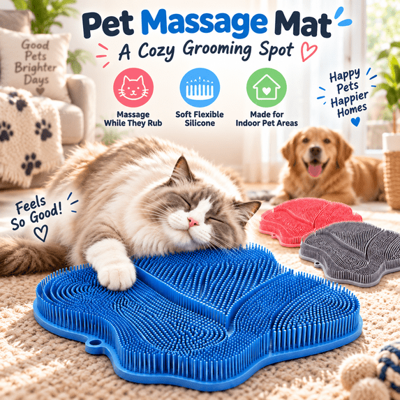 Pet Massage Mat, Cat Self Groomer Silicone Brush Pad with Dense Soft ...